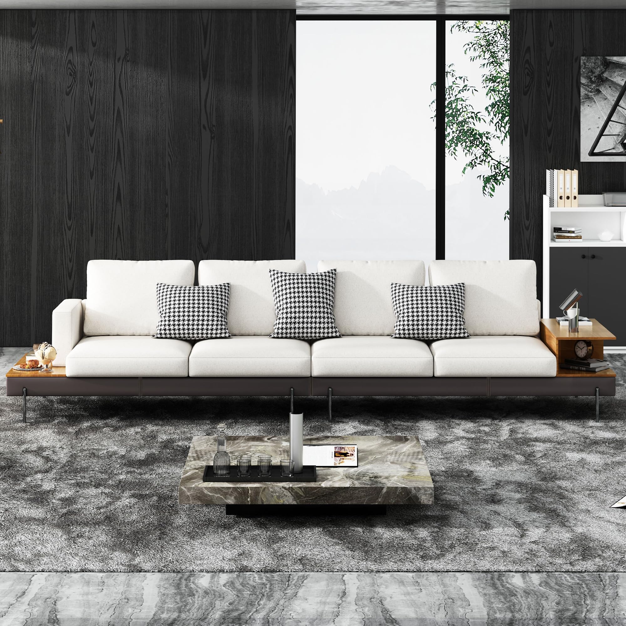 Yogald 4 Seat Modular Sectional Sofa, Minimalist Cloud Couch with Metal Feet, Adjustable Armrest, and 3 Pillows, for Living Room, Office, or Sunroom(Off White)