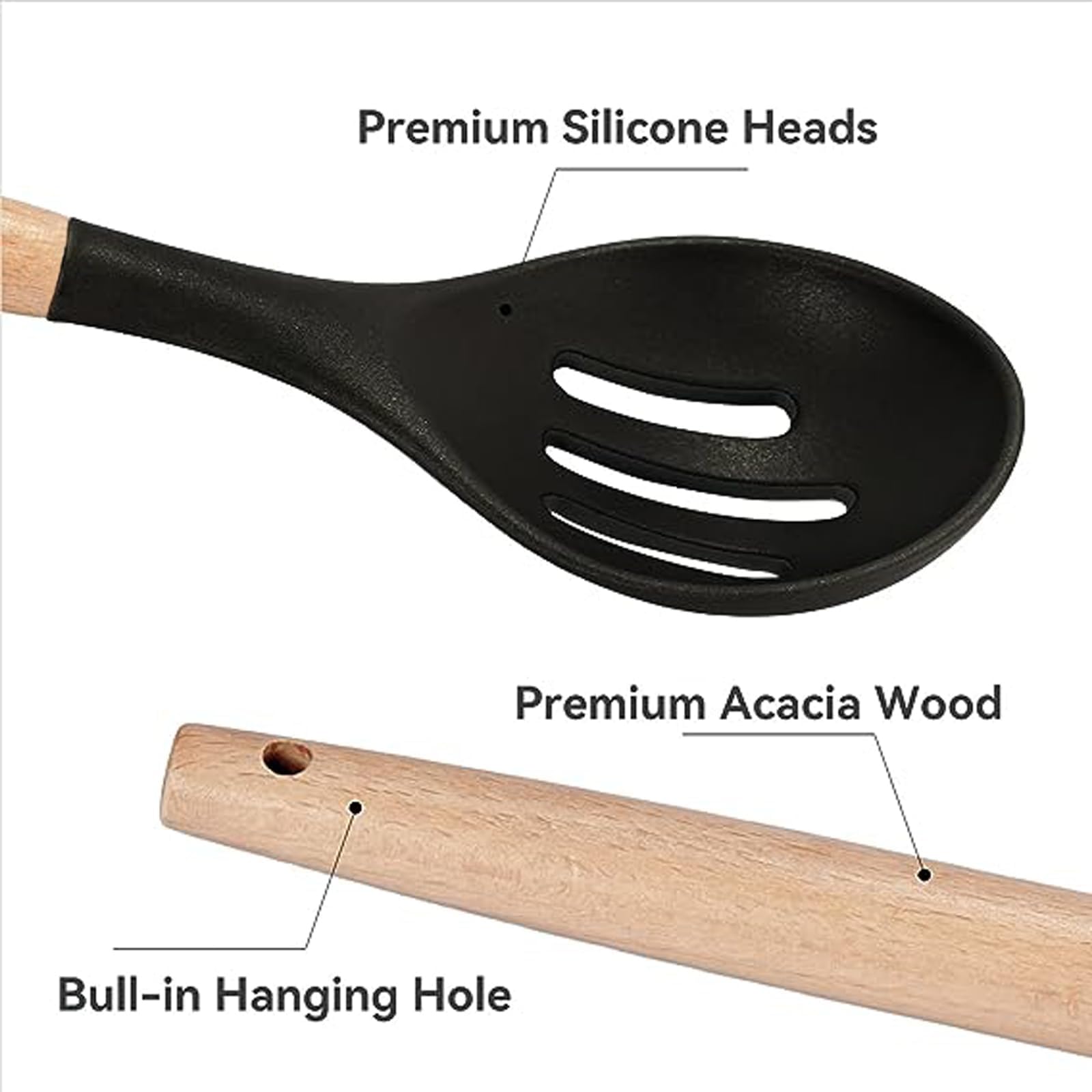 Kitchen Silicone Utensil Set,12 Pcs Non-Stick Silicone Kitchen Cooking Utensils With Wood Handles,Kitchen Spatula Cookware Utensils Set for High Heat Resistant Silicone kitchen Gadgets Set(Black)