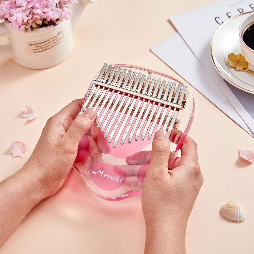 Meraki Kalimba 17 Keys Thumb Piano, Clear Transparent Acrylic Finger Piano Instrument with EVA Waterproof Hard Protective Case