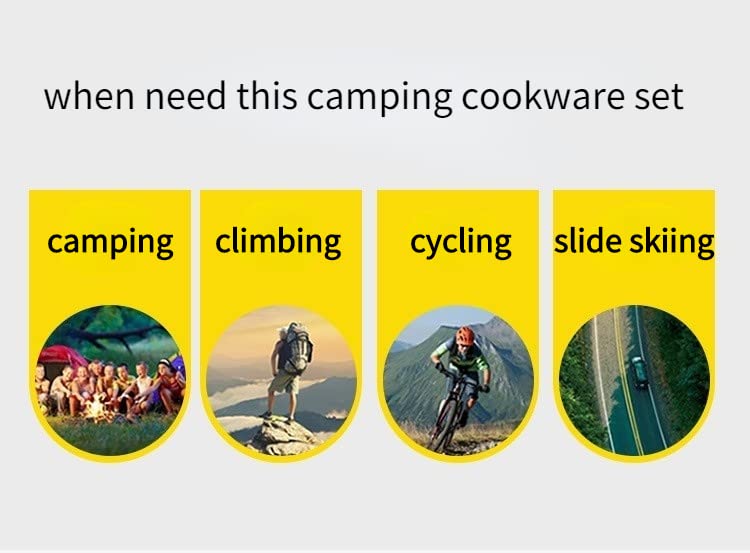 Outdoor Camping Cookware Set with Pot Pan and Kettle,Camping Cookware Mess Kit Portable Hiking Backpacking Cooking Pot Set Survival Cooking Gear Lightweight Cookware(B-Black)