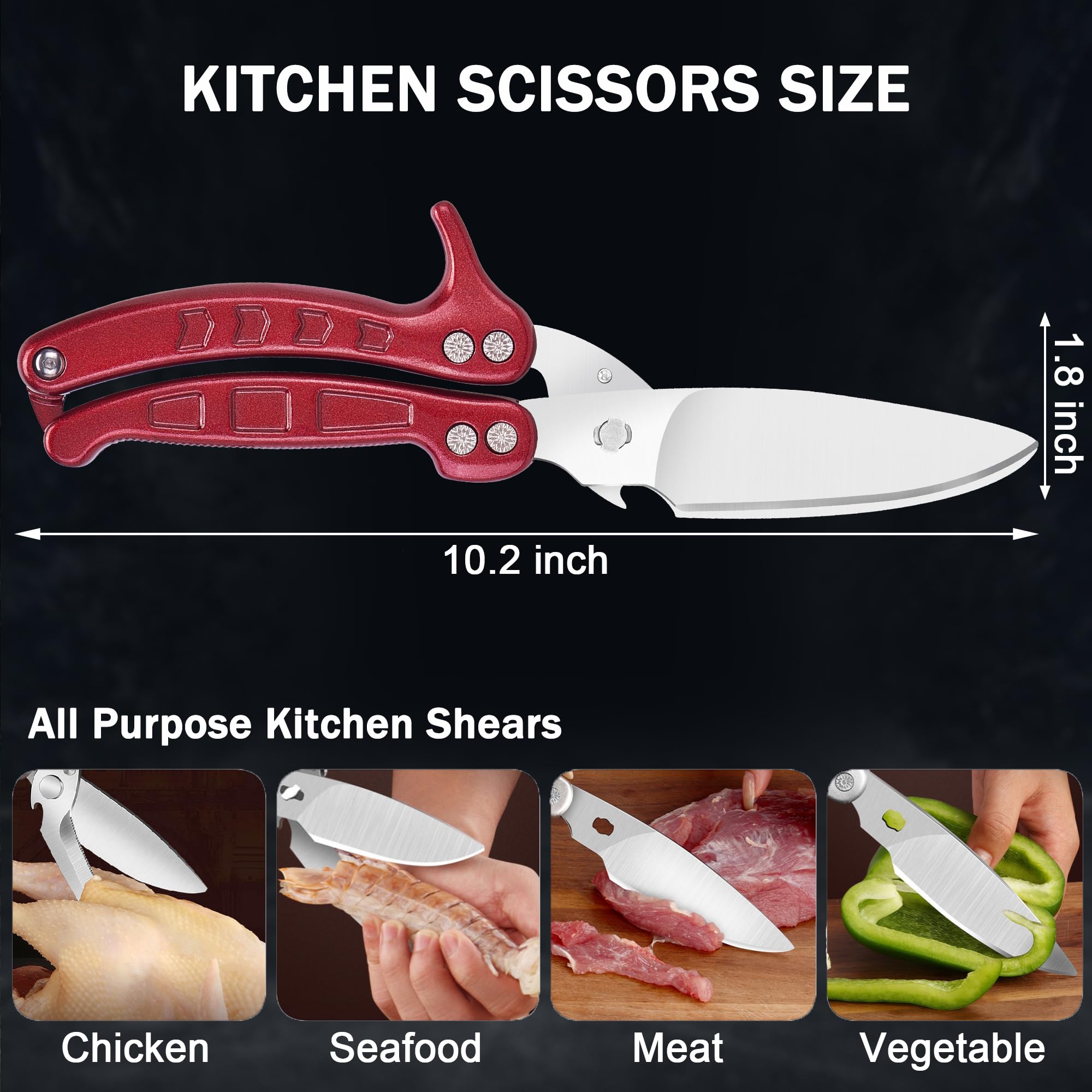SLEMOON Kitchen Shears Heavy Duty Poultry Shears Meat Cutting Dishwasher Safe and Stainless Food Kitchen Scissors for Chicken Turkey Thanksgiving,Burgundy