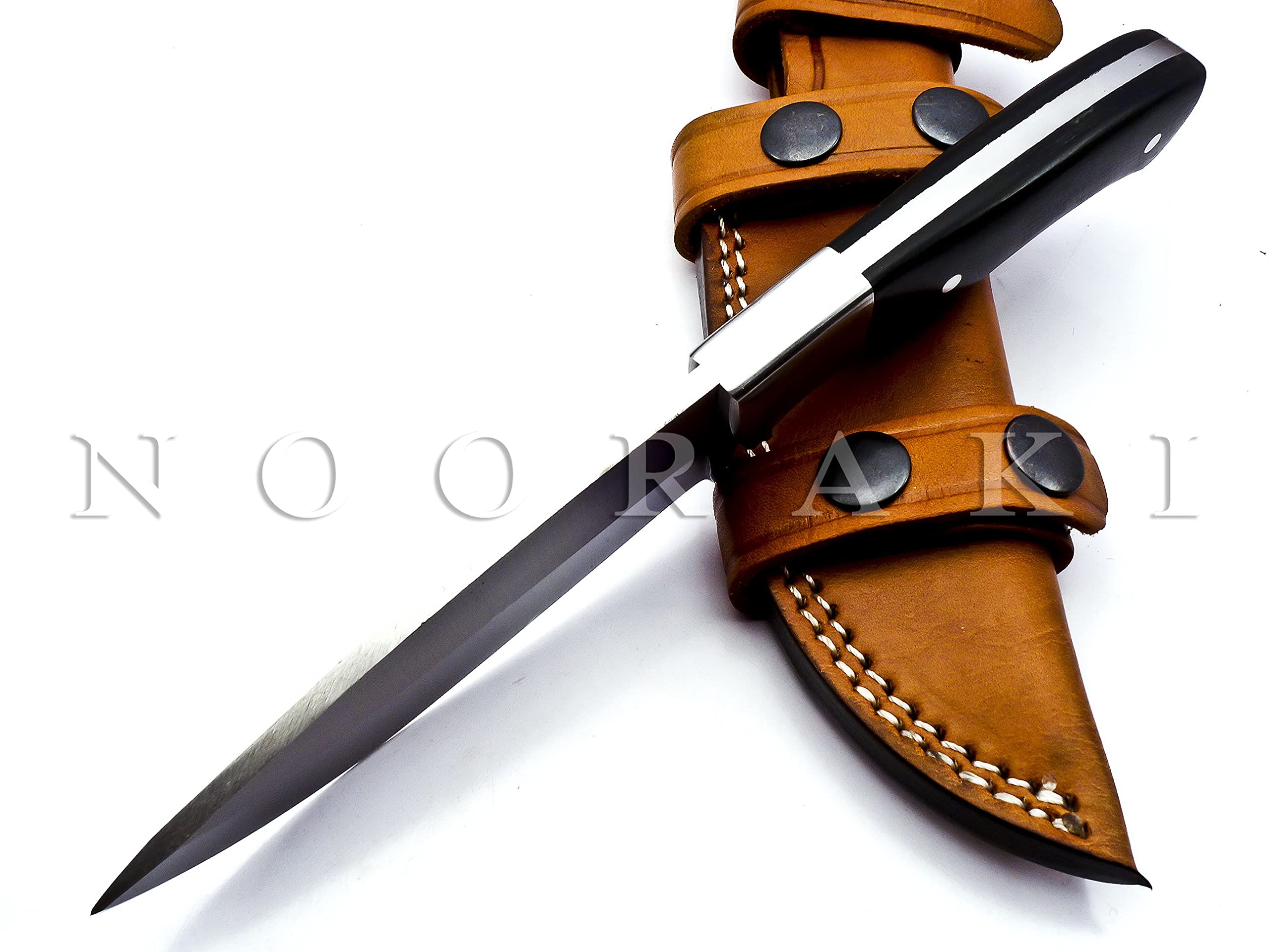 Nooraki HK-321 Knives 9-inch Overall, Beast Hunter, Hunting Knife - Full Tang Fixed Blade D2 Steel - Black Micarta Handle with PREMUM Quality Cow Hide Leather Sheath (D2 Steel)