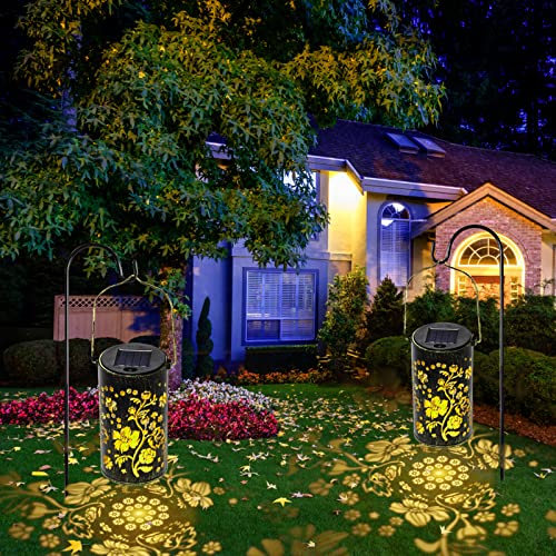Taomika 2 Pack Solar Lanterns Garden Hanging Solar Lantern Outdoor Waterproof, Solar Lantern Metal LED Decorative for Patio Yard, Pathway, Fence, Walkway, Decorative Lamp