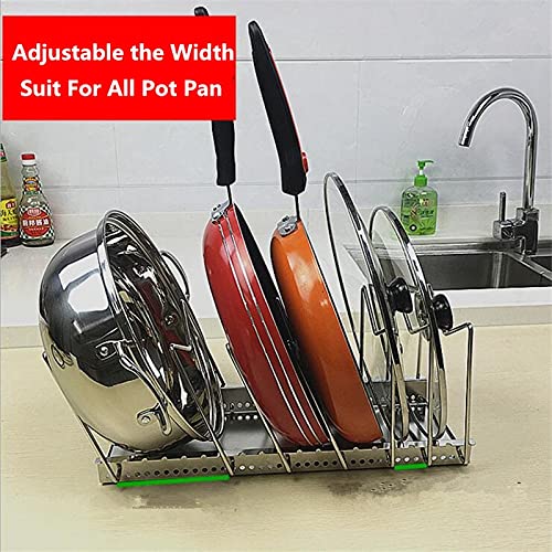 Kitchen Spice Rack Standing Shelf Pan Pot Lid Organizer Adjustable Dish Rack Drainer Cutting Board Holder Cookware Stand Holder for Cabinet Storage Kitchen Countertop Sav
