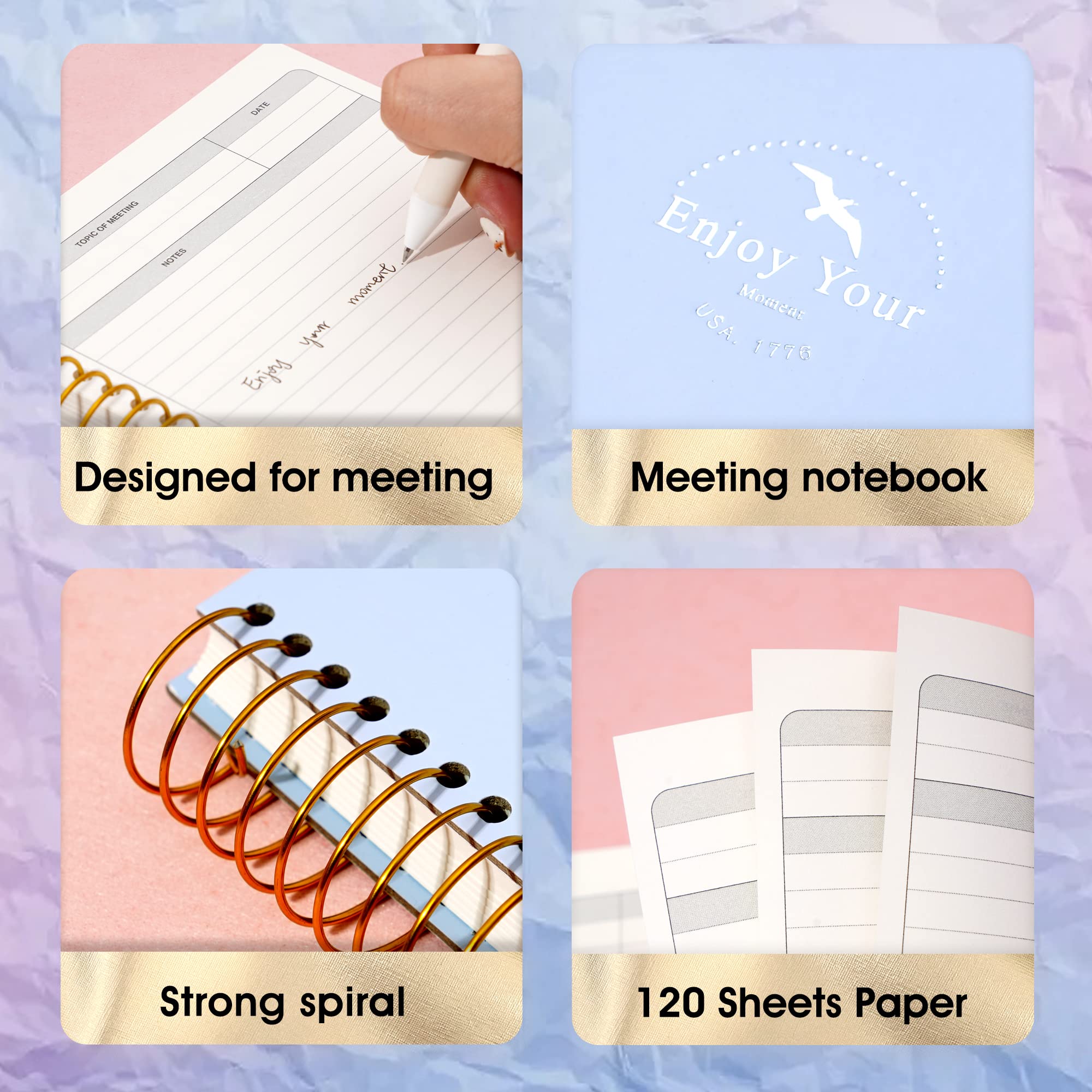 Meeting Notebook for Work with Action Items 120 Sheets Meeting Planner Organizer for Office Meeting Agenda Book Spiral Meeting Notes Notebook for Women Men, A5 Blue