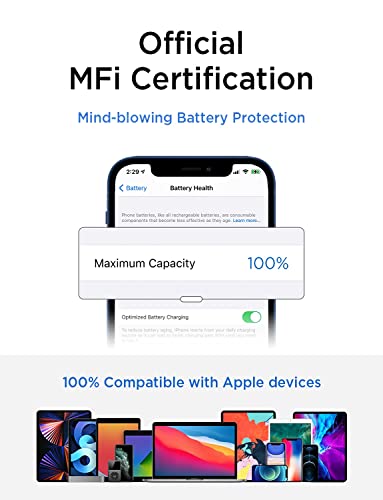 LISEN MFi Certified iPhone Charger Cable (6.6ft), [Never Rupture] Lightning Cable 2.4A Fast Charging iPhone Cord Compatible with iPhone 11 Pro/Xs Max/XR/XS/X/8/8 Plus/7/6/6 Plus/SE/5/5S