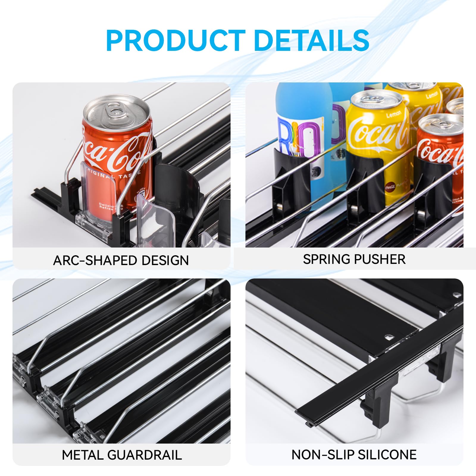 MERICARGO Drink Organizer for Fridge, Self-Pushing Soda Can Organizer for Refrigerator with Adjustable Pusher Glide, Automatic Drink Dispenser for Fridge Pantry, 5 Rows