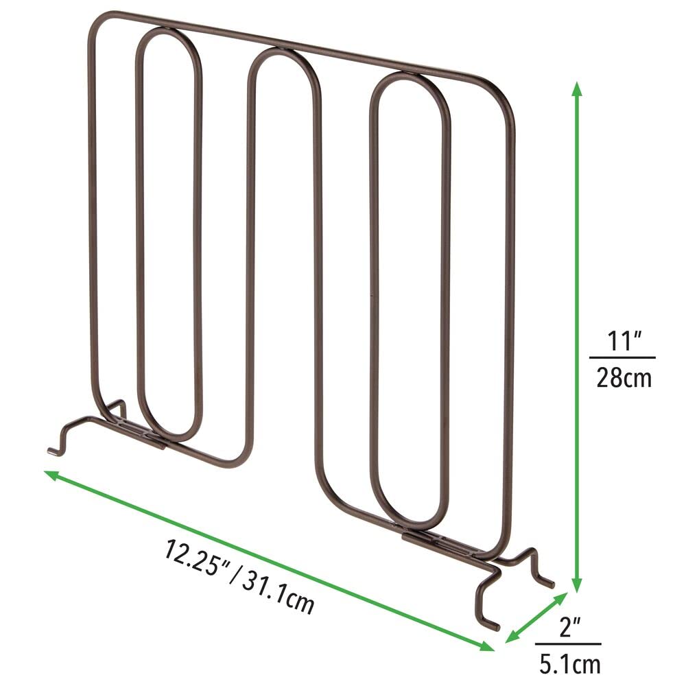mDesign Metal Wire Shelf Dividers for Closet Organization in Bedroom, Hall Closets; Organizer for Shelves, Separators for Clothes, Sweater; Divider for Wire Shelving; Easy Install - 2 Pack - Bronze