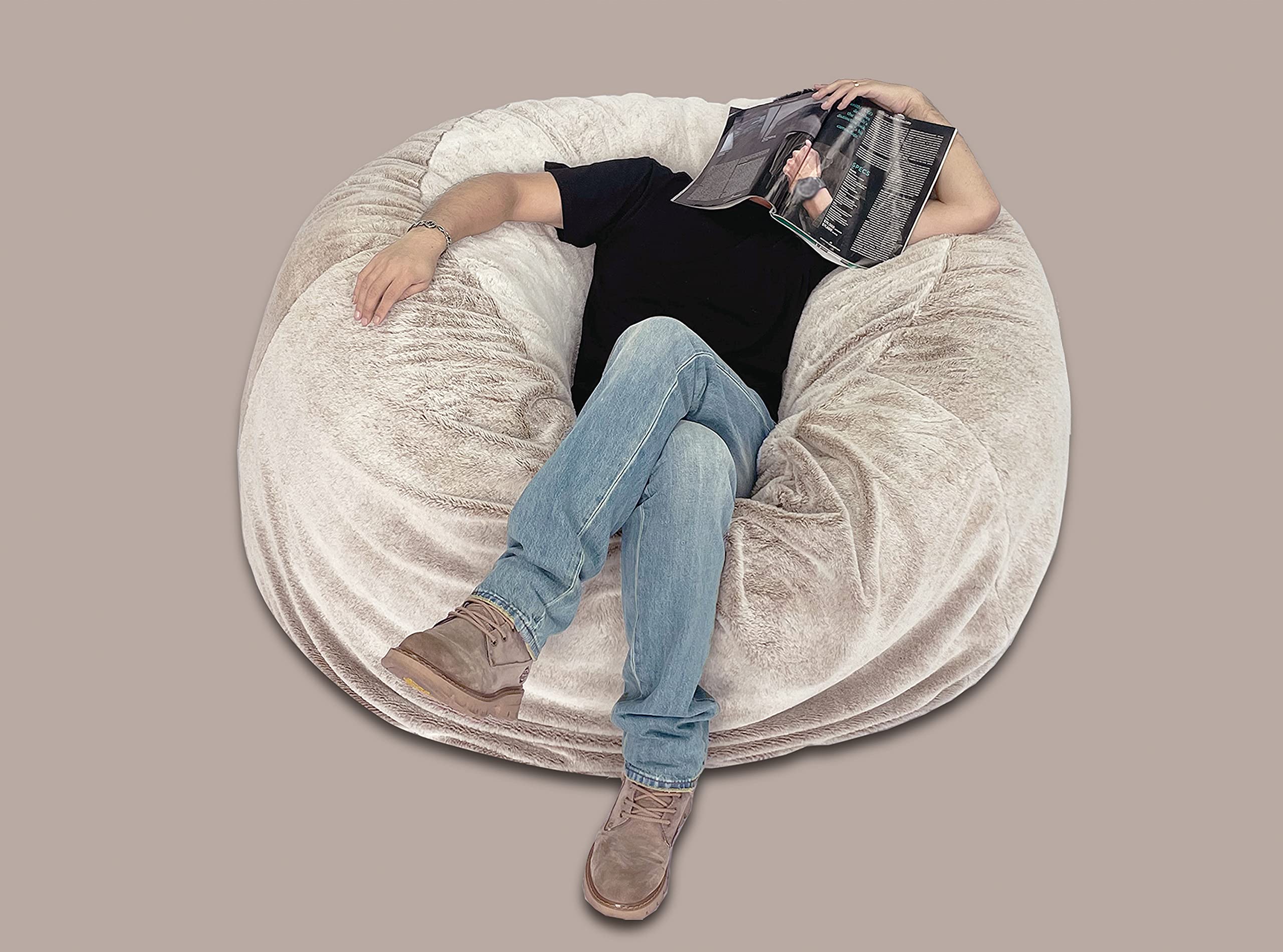 N&V Bean Bag Chair Cover L (4 FT) Super Fluffy Bean Sack Khaki Cover with Liner (Cover ONLY)