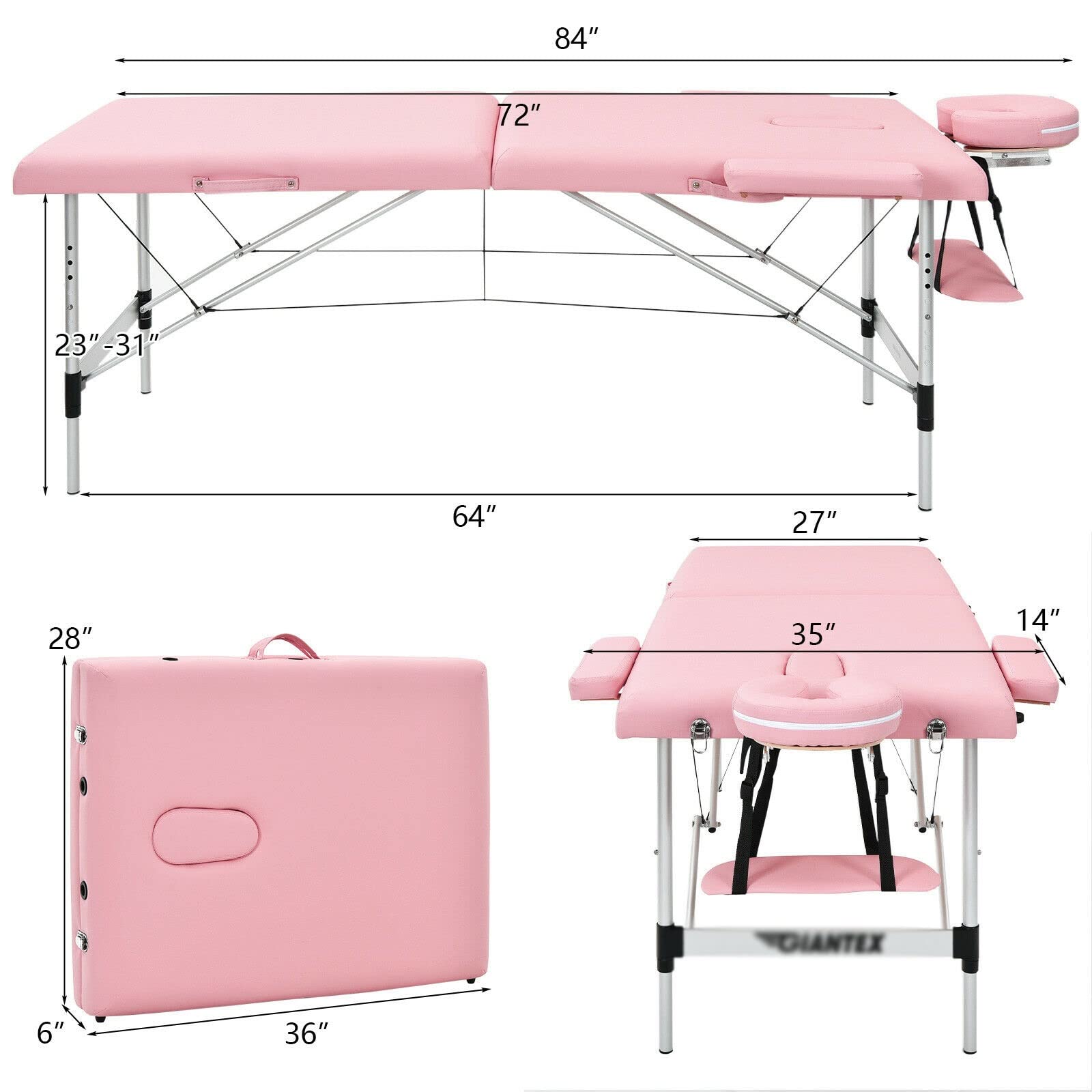 ZHYH 84" L Portable Massage Table Adjustable Salon Spa Bed W/Carry Case Pink Cradle