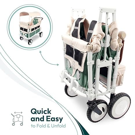 WONDERFOLD Volkswagen Stroller Wagon (4 Seater) - Collapsible Wagon Stroller with VW Bumper, Functioning Headlights, and All-Terrain XL Wheels