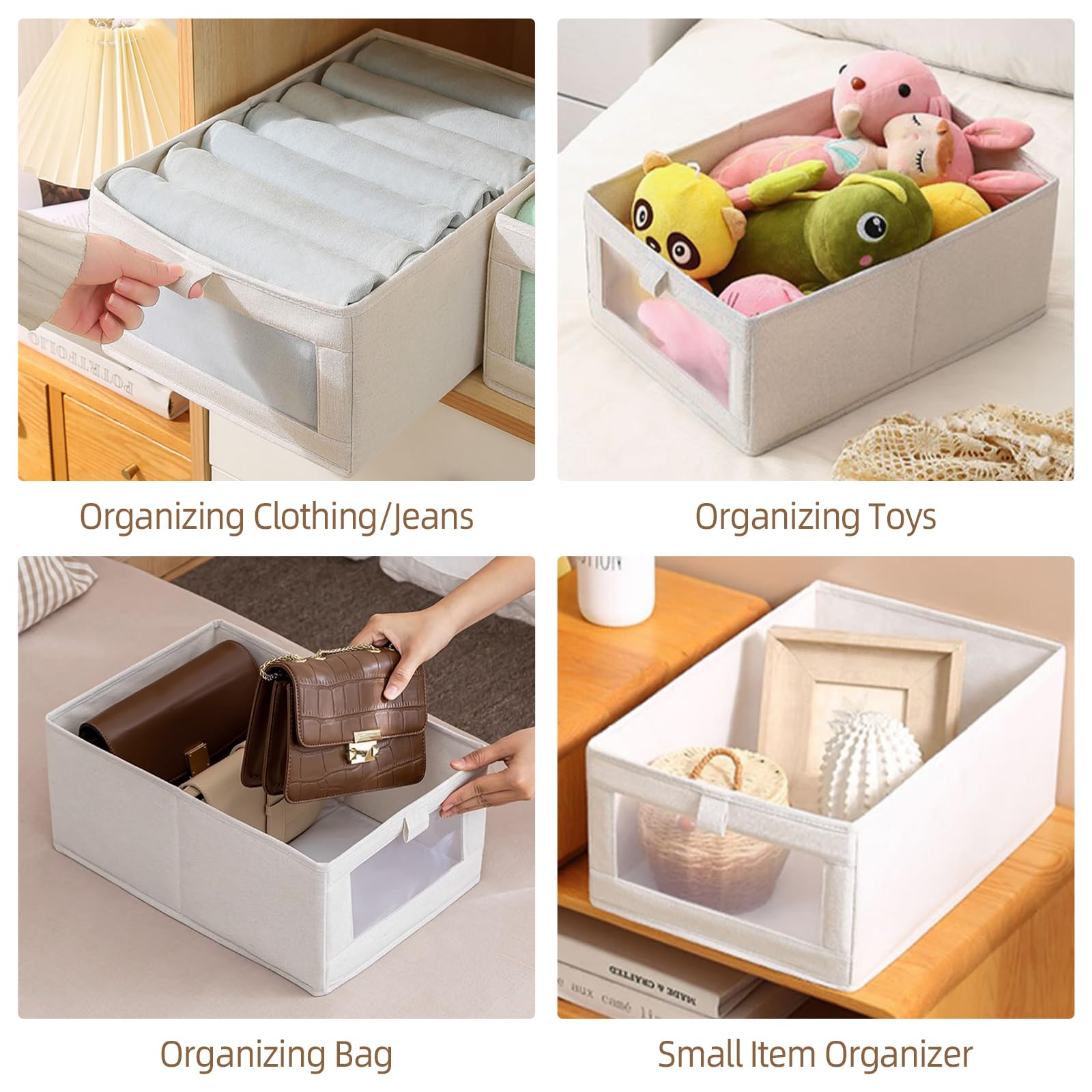 Linen Closet Organizers And Storage, 4 Pack Closet Storage Bins Linen Closet Baskets for Closet Organization Foldable Closet Organizer Bins with Clear Window For Organizing Clothing, Jeans, Shelves