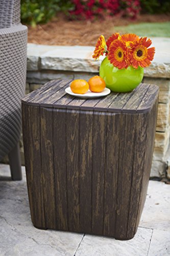 Keter Resin Luzon Outdoor Table with Extra Hidden Storage for Cushions and Patio Decor, Brown Wood Look