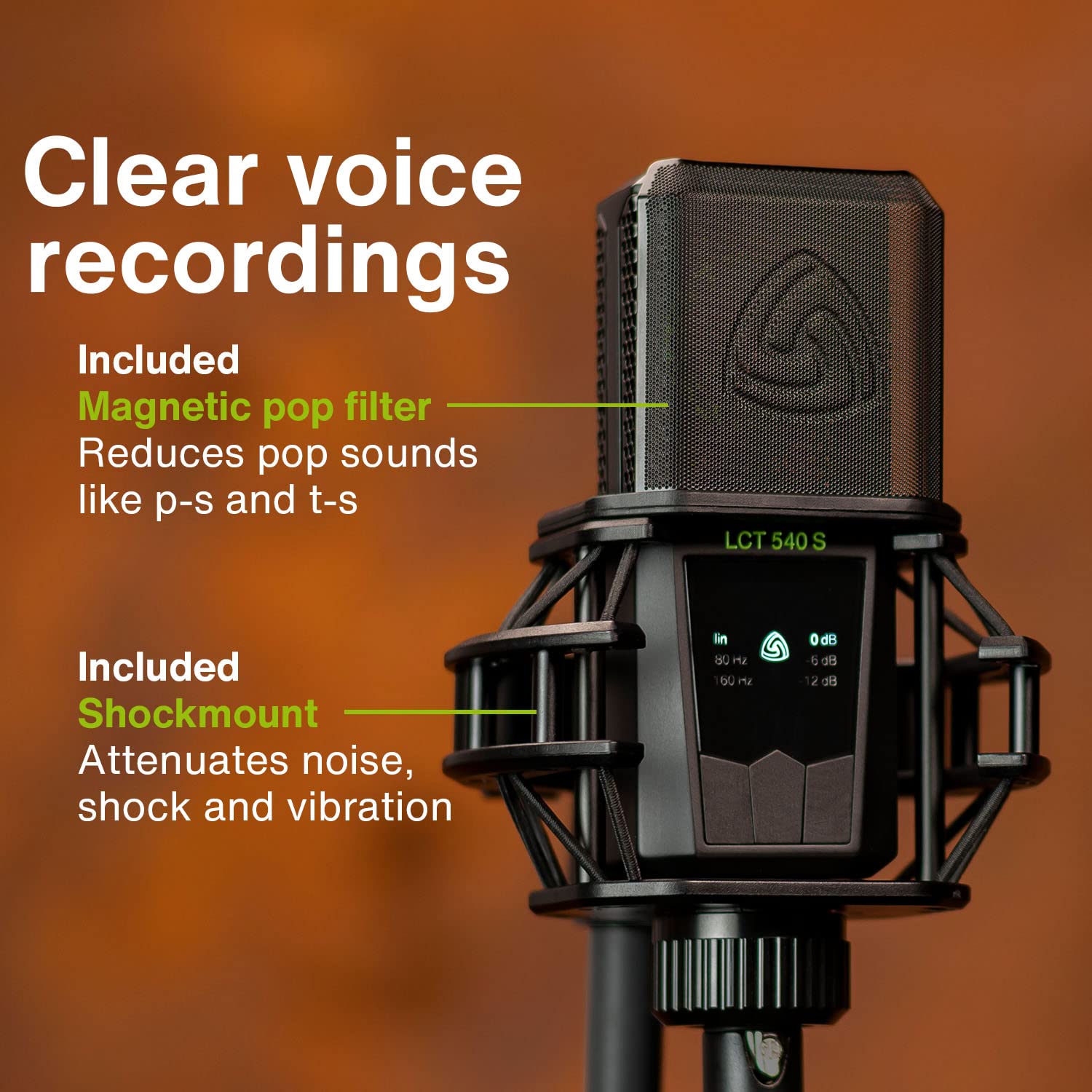 LEWITT LCT 540 S Large-Diaphragm Studio Condenser Microphone - Ultra low self-noise - Ideal for extreme processing - Low-cut filter and attenuation - Military spec transport case included