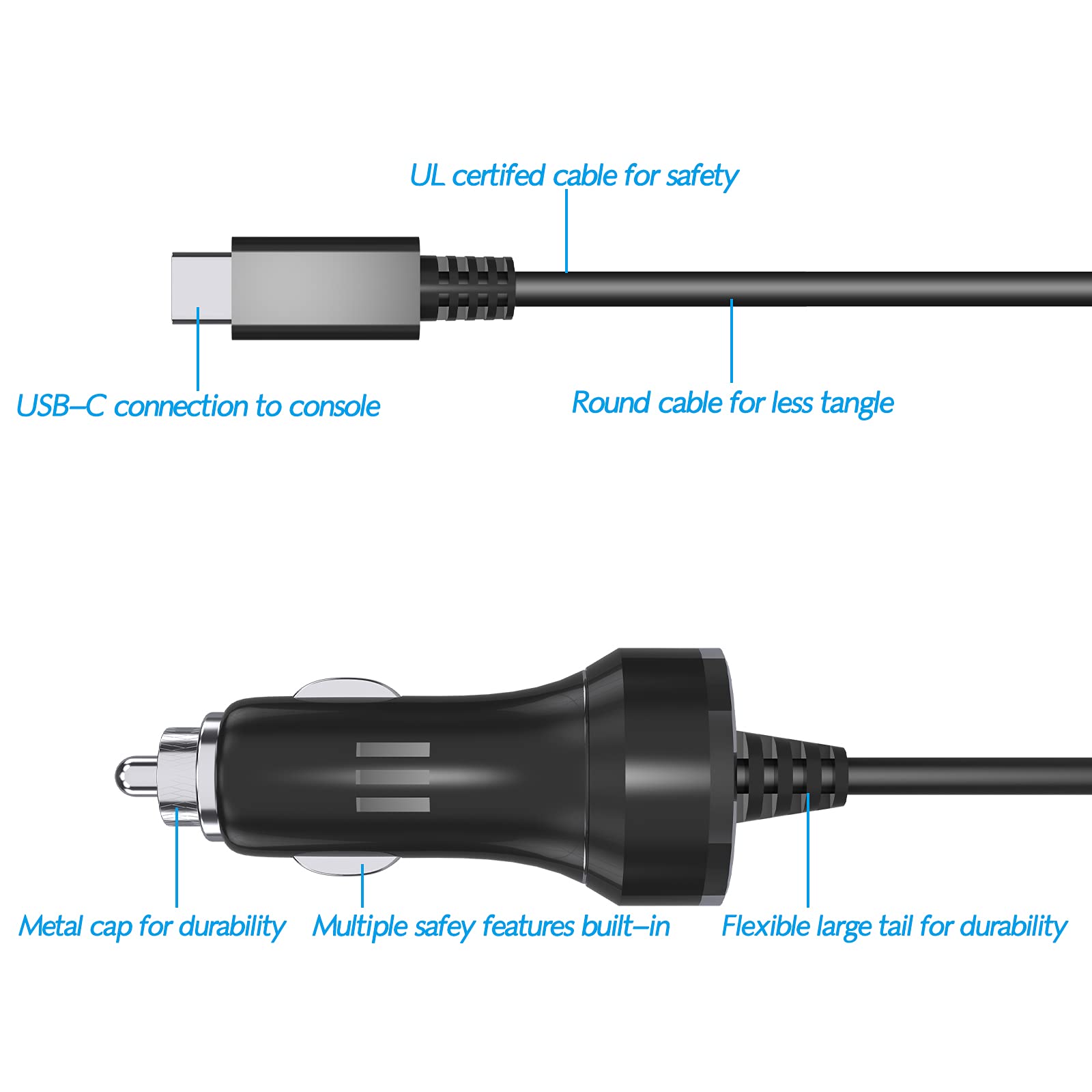 MIUOLV Car Charger Compatible with Nintendo Switch and Switch Lite, High Speed Car Charger Compatible with Nintendo Switch & Switch Lite Car Charger with 6 FT USB Type-C Cable