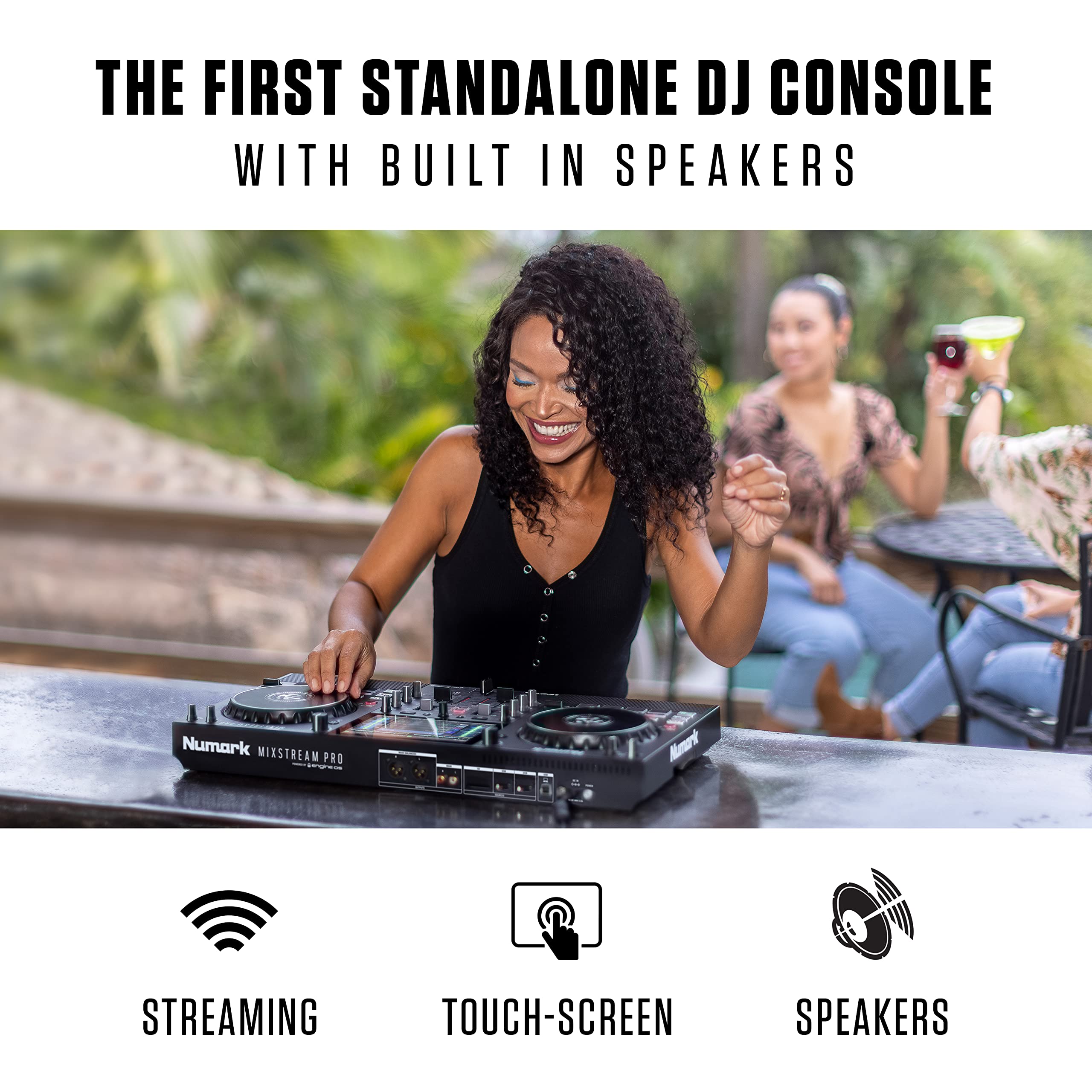 Numark Mixstream Pro Standalone DJ System with Speakers, 7” Touch Screen, WiFi Streaming, 2 Channels & FX + Gator Cases Gig Bag for Micro Controllers, Keyboards, and Multi-Effects Pedals