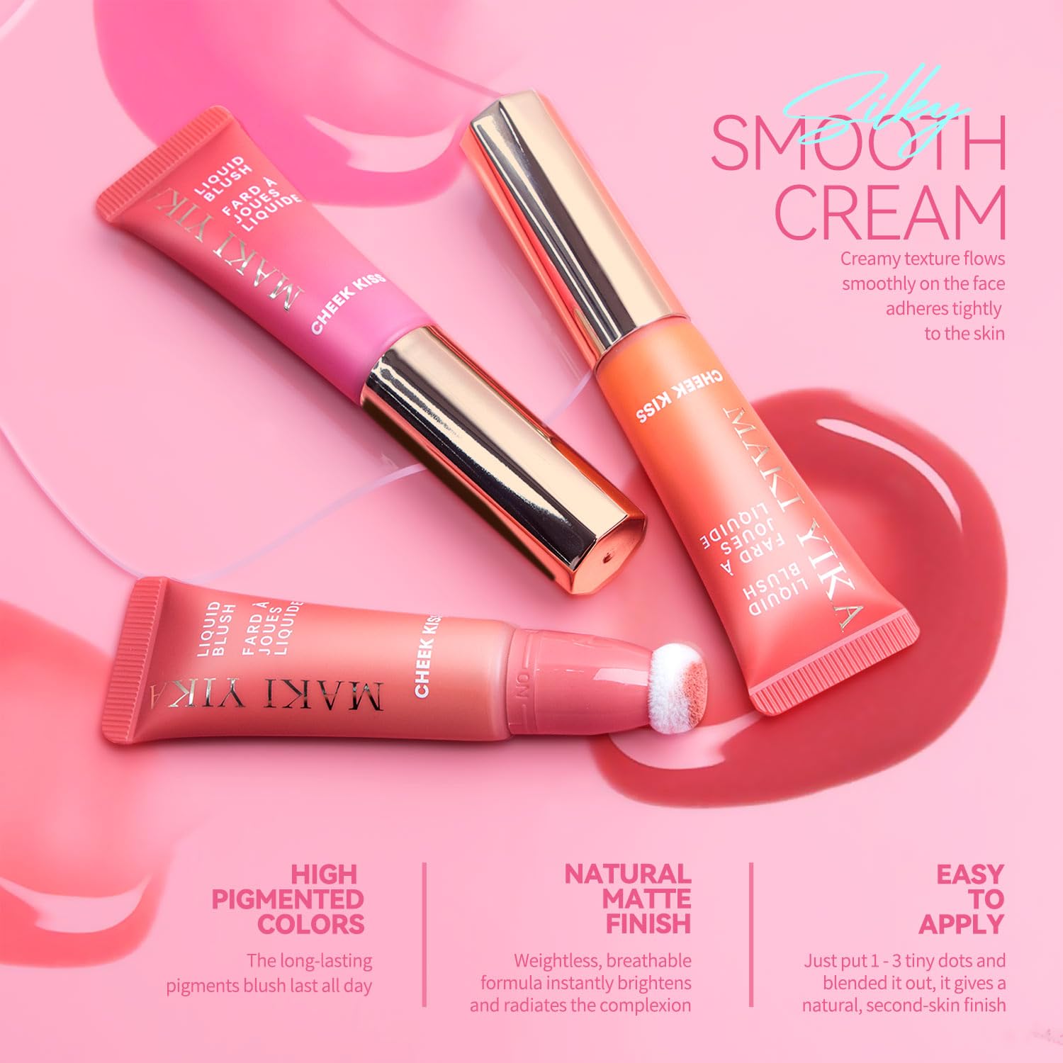 Liquid Blush Wand, Matte Face Blushes Beauty Wand with Cushion Applicator, Lightweight Pink Blush, Smooth Creamy Fomula (2# pink peony)