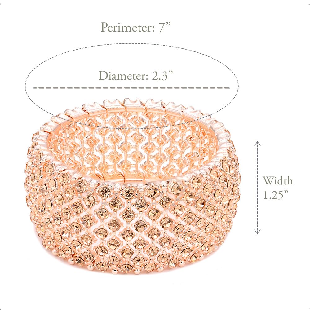 Lavencious Tennis Rhinestone 7" Stretch Bridal Bracelets Evening Party Jewelry For Women (Peach)