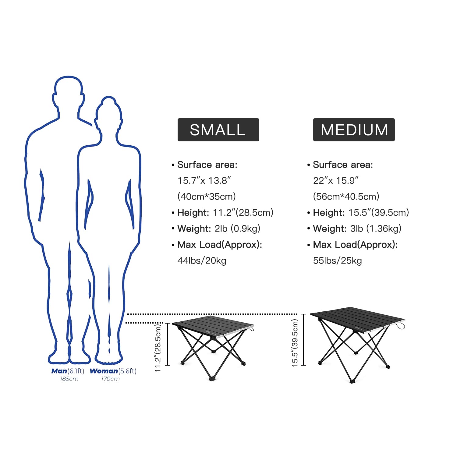 MOON LENCE Folding Outdoor Aluminum Camping Table Portable Ultralight Compact Backpacking Travel Table for Beach, Picnics, Hikin (Black, Small)