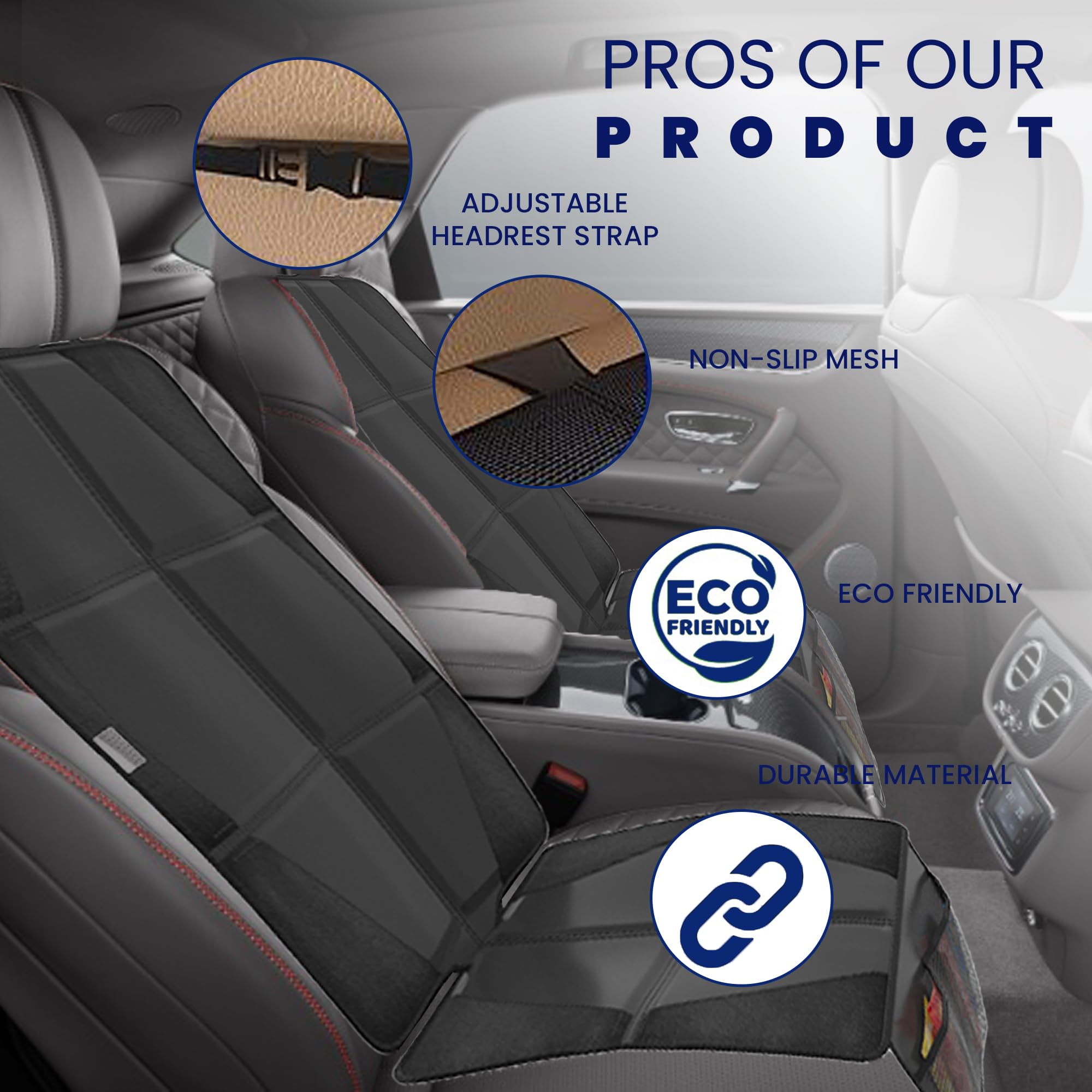Worldy Wheels Car Seat Protector - 600D Fabric Non-Slip Waterproof Backing Car Seats Protector for Child & Dogs, Thick Padding Covers with Mesh Storage Pockets (Pack of 1)