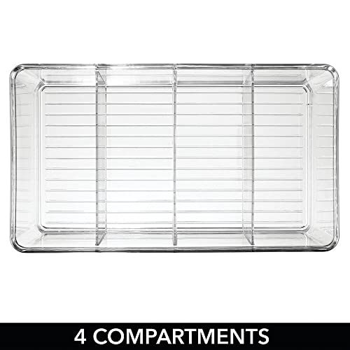 mDesign Plastic Office Storage Organizer Bin Box - 4 Divided Sections - Cabinets, Closets, Drawers, Desks, Tables, Workspace, 2 Pack - Clear