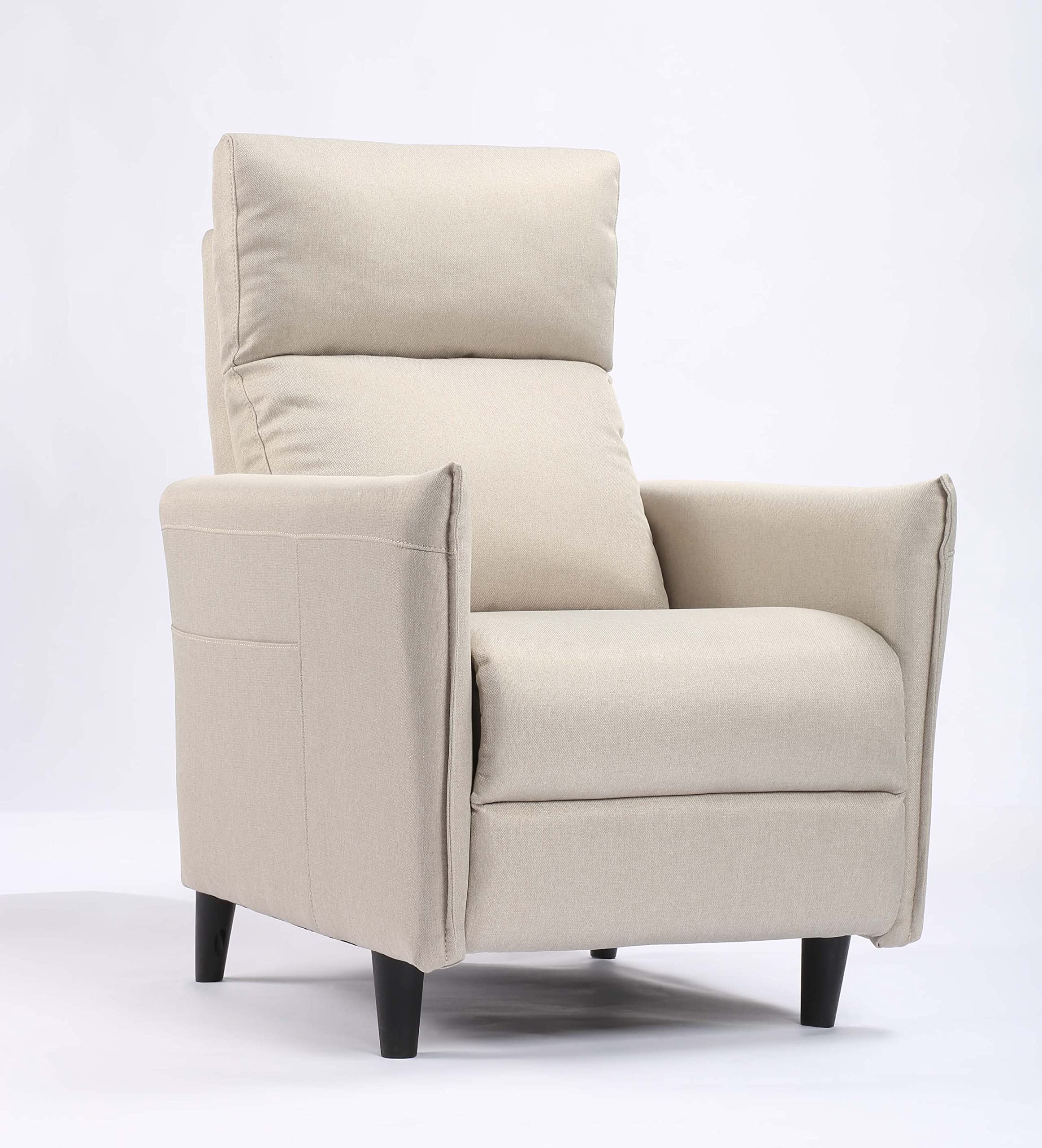 olimix Push Back Recliner Chair Fabric Reclining Chair Padded Seat Backrest, Small Recliner for Small Spaces Single Sofa Home Theater Chairs, Living Room Recliner Sofa 19.7” Seat Width (Beige)
