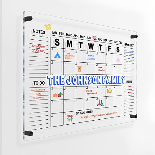 Loiion Large Acrylic Calendar, Personalized Dry Erase Board, Family Calendar 2023 Calendar Reusable Monthly Weekly To Do List, Office, Glass, Custom Calendar Housewarming Gift 22.8”x15.8“
