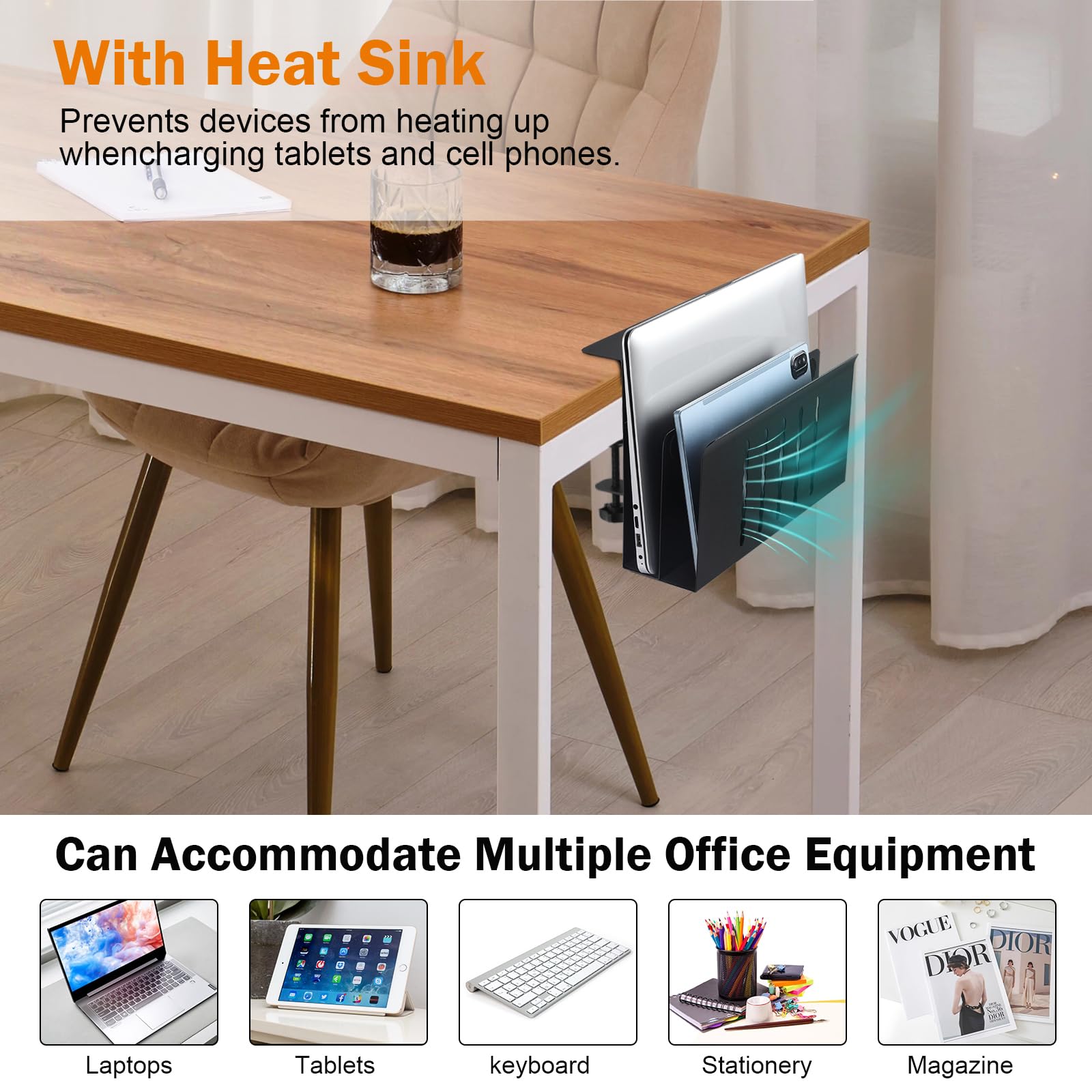 LUKETURE Desk Side Storage, Under Desk Laptop Holder, 2 Tier Steel Hanging Desk Storage, No Drill Under Desk Organizer, with Pen Holder, Hanging Desk Storage for Office and Home (Black 2 Tier)