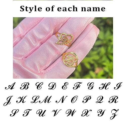 SPRING YOW 26 Initials Heart Ring Gold Plated & Rose Gold Jewelry For Women Adjustable Rings Mother Day - L - Rose Gold - Resizable