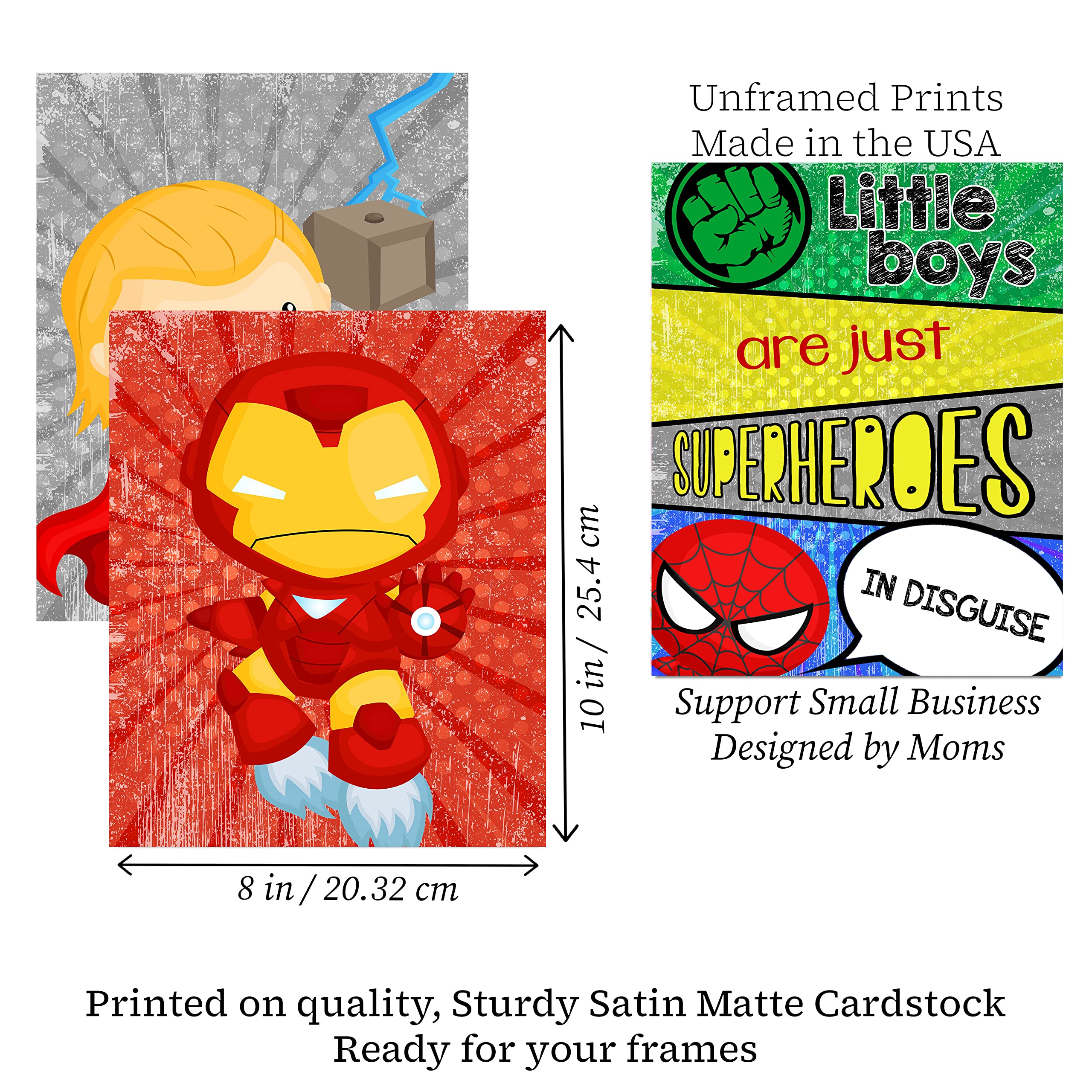 Little Boys Are Just Superheros In Disguise - Room Wall Art Prints Decor (Set of Four) Decoration Wall Hanging Picture Sign