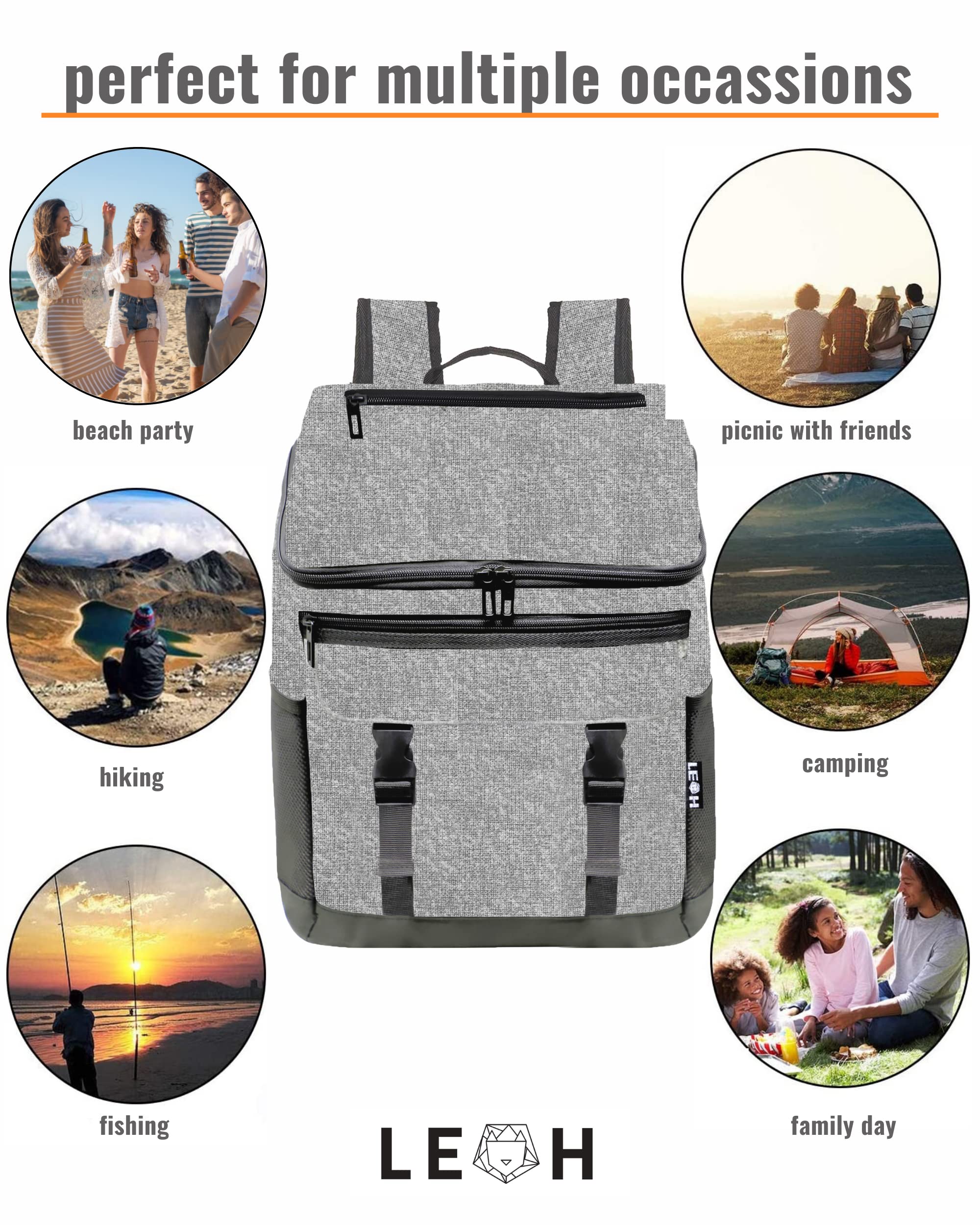 Leoh Lunch Backpack for Men | Backpack Cooler Insulated Leak Proof 36 Cans | Cooler Backpack Insulated Waterproof | Backpack Lunch Bag for Men Women | Beach Cooler Bag 25L