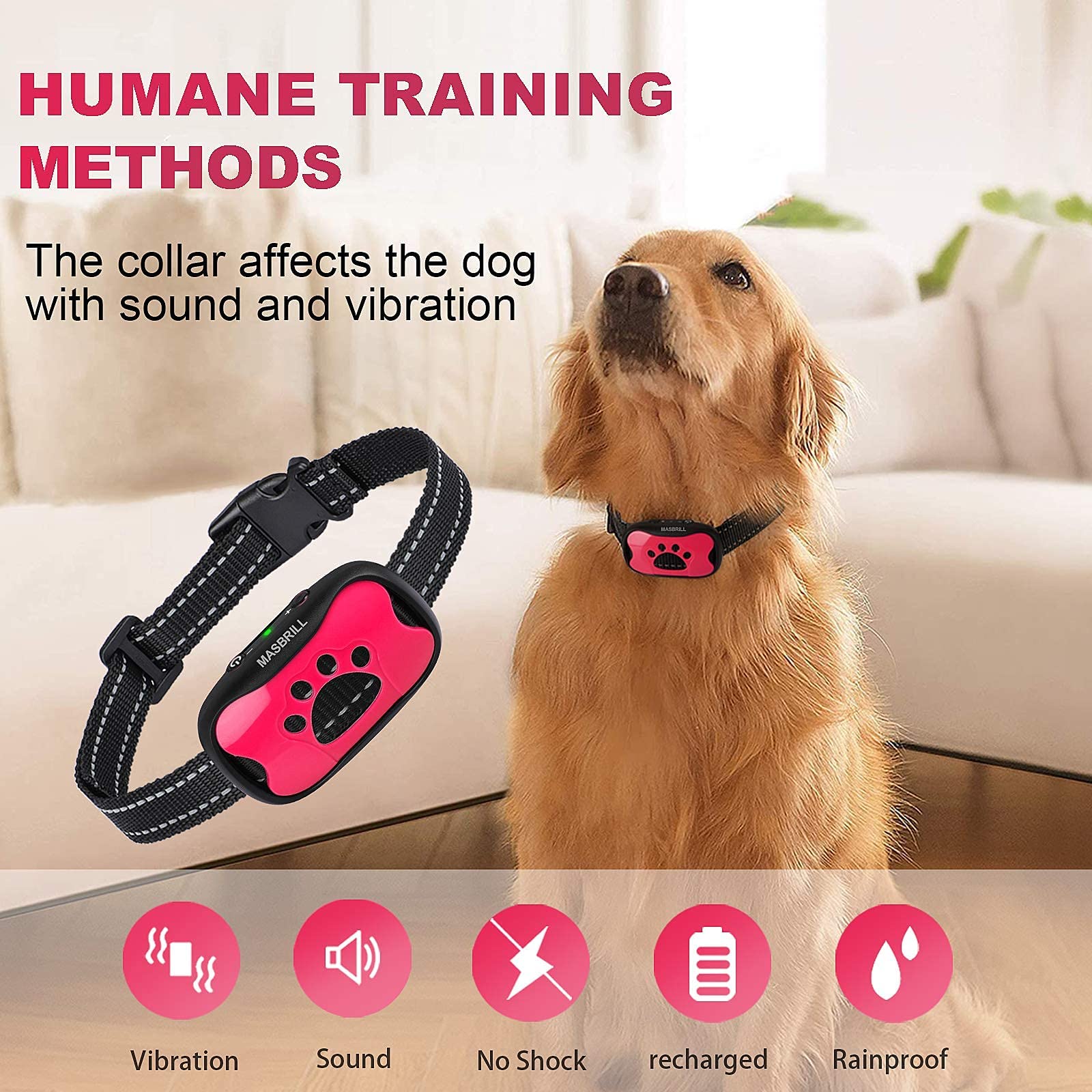 MASBRILL Dog Bark Collar, Bark Collar for Medium Dogs Rechargeable Anti Barking Collar No Bark Collars for Dogs Humane No Shock Barking Collar Vibration Beep No Barking Collar (Blue)