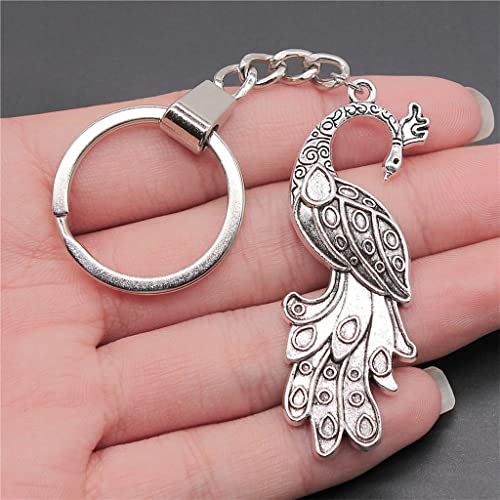 SLNFXC Souvenirs Men Keychain Sliver Colors 61x21mm Peacock Pendant Keyring Backpack Accessories