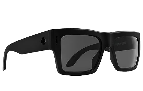 SPY Optic Bowery, Square Sunglasses, Color and Contrast Enhancing Lenses, Black - Gray Polarize Lenses