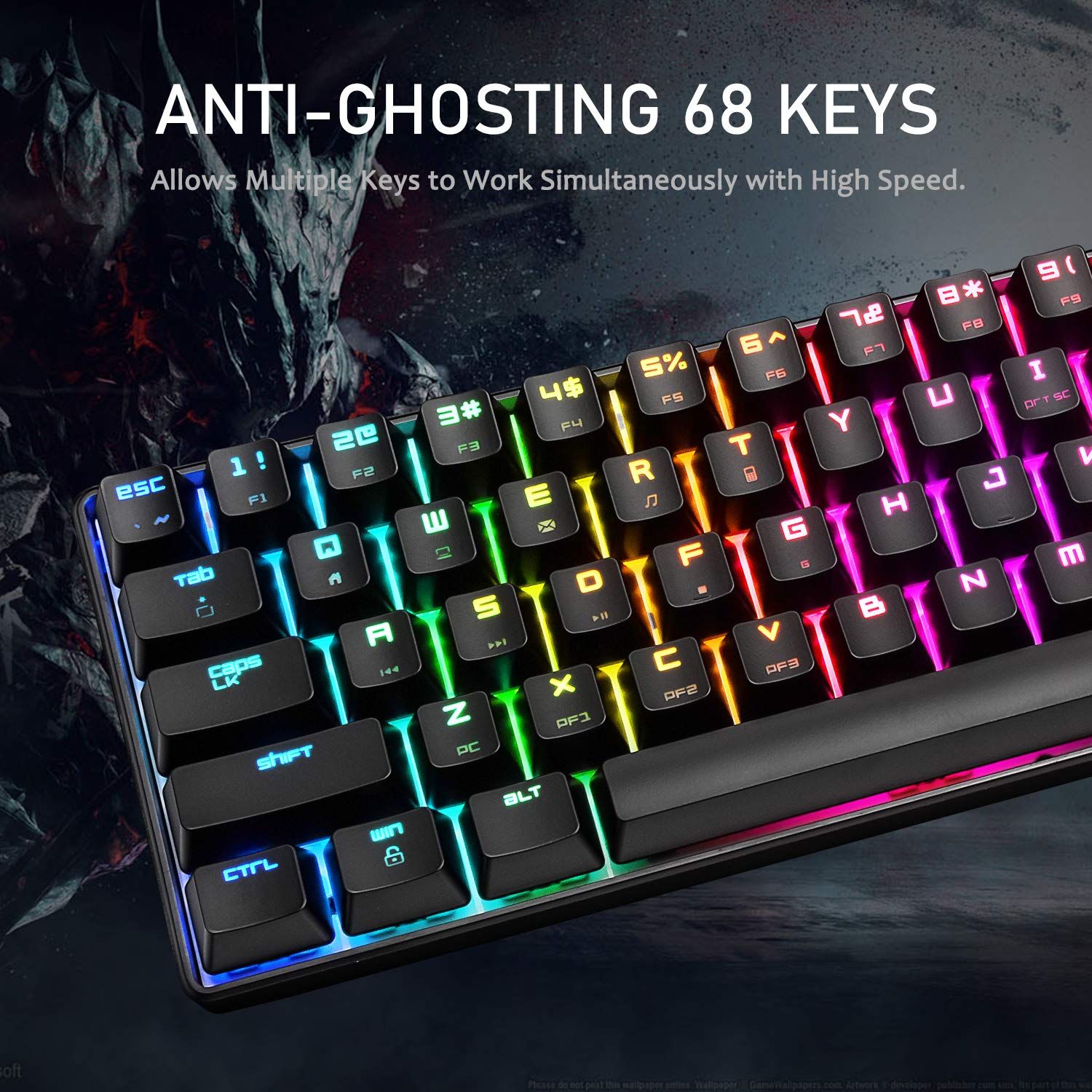 LexonElec Wired 60% Mechanical Gaming Keyboard with Chroma RGB Backlit Type C Ultra-Compact 68 Keys Full Anti-ghosting Mini Keyboard Compatible with PS4,Xbox,PC,Laptop,MAC(Blue/Blue Switch)