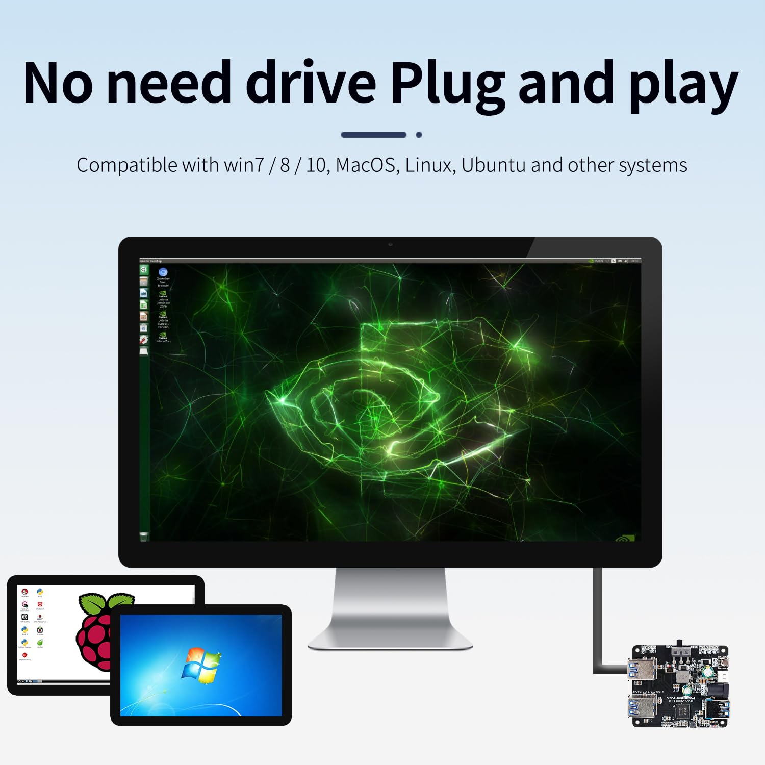 Yahboom 4 Port USB 3.0 Hub for Raspberry Pi Jetson Nano ROS Robot, Compatible with USB 3.0/2.0/1.1 Driver-Free Plug&Play, Onboard External USB-A,5V (micro-USB),9~24V Power Port, for High-power Device