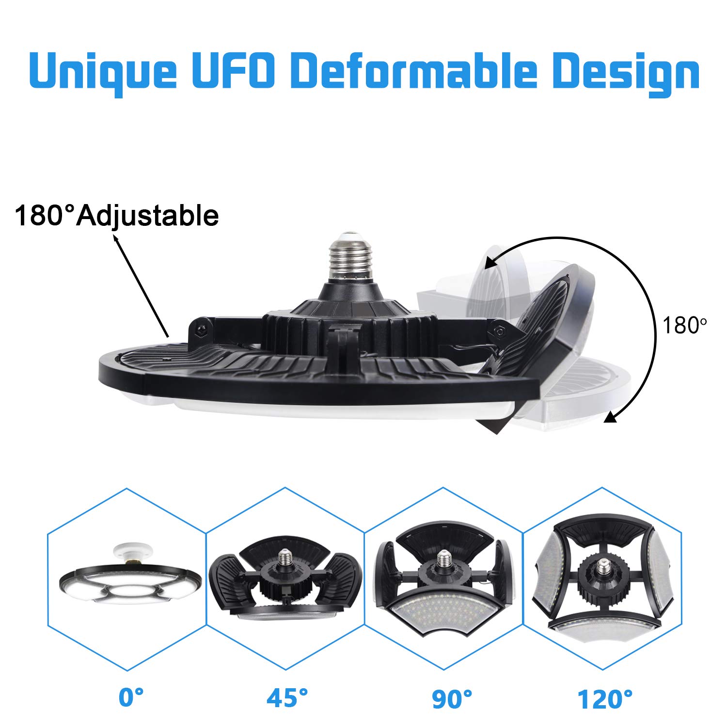 LED Garage Lights, 120W 12000 Lumens Garage Ceiling Lights, 6500K Daylight with Deformable Four Panels Garage Ceiling Light Fixture E26 Utility LED Shop Light for Garage Basement Workshop Warehouse