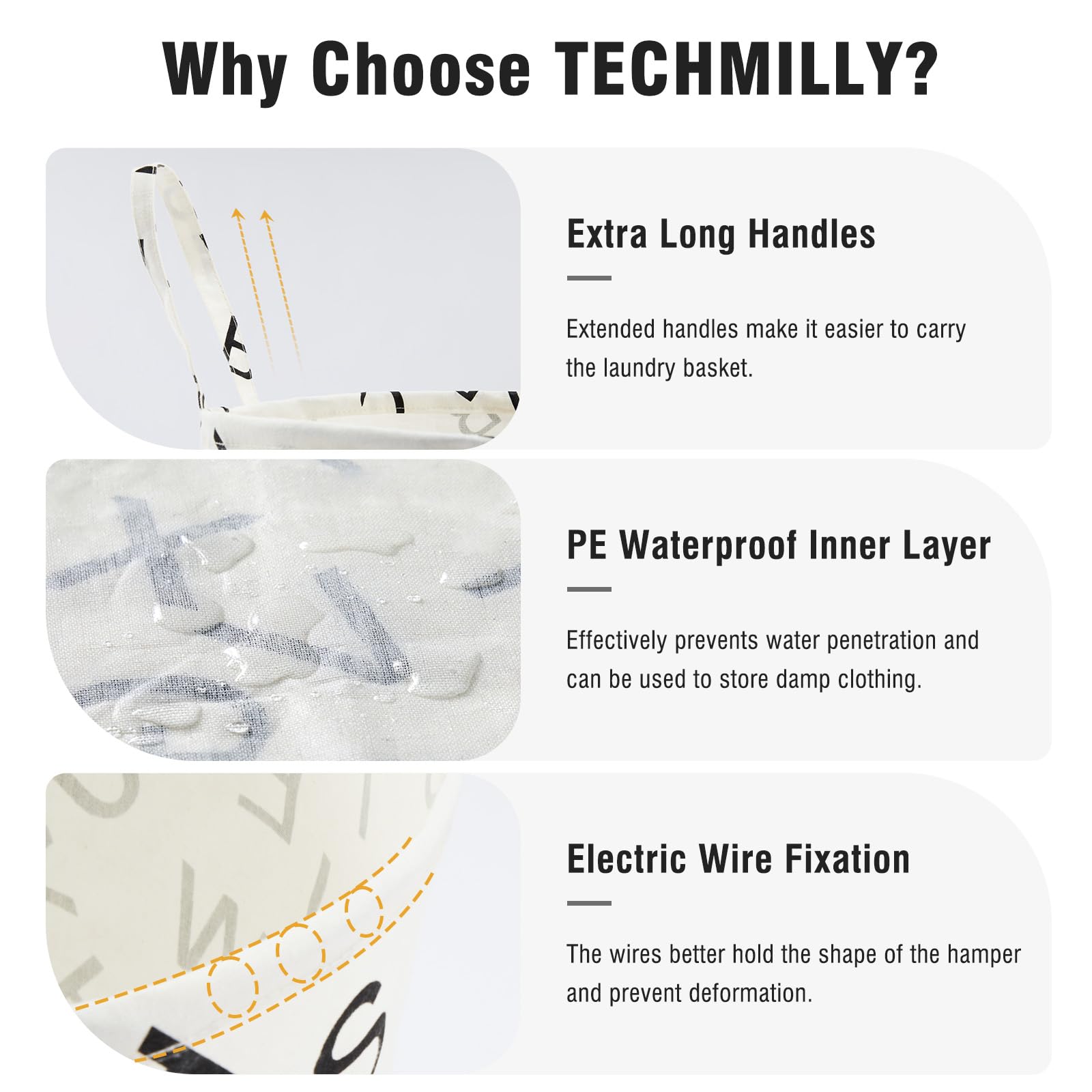 TECHMILLY Large Storage Basket for Girls and Boys, Collapsible Laundry Hamper with Long Handles, Toy Bins for Nursery, Kids Room Décor