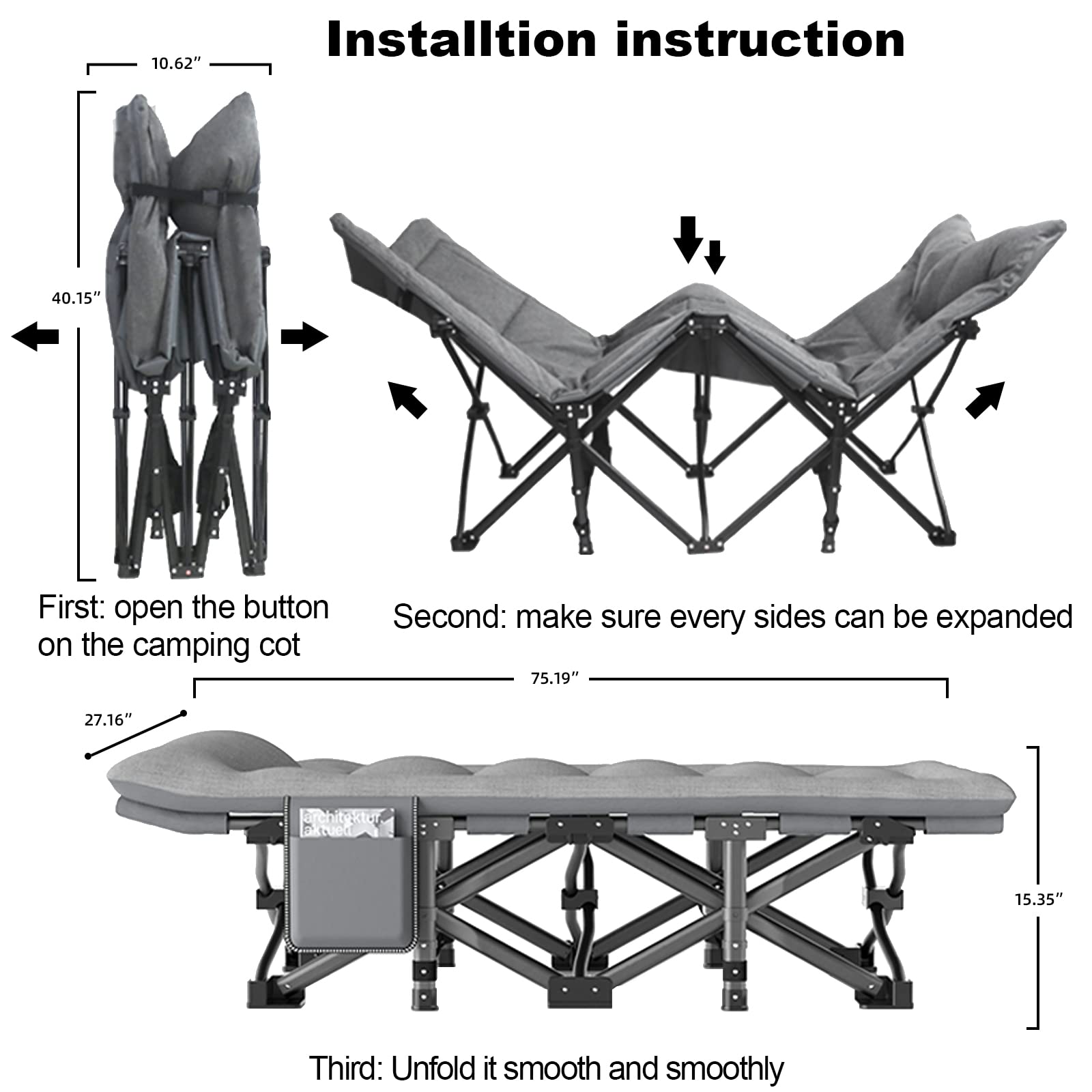 NUOBILI Folding Adults Camping Cot, Heavy Duty Sleeping Cots with Carry Bag, Portable Travel Camp Cots for Home, Office Nap and Outdoor Beach