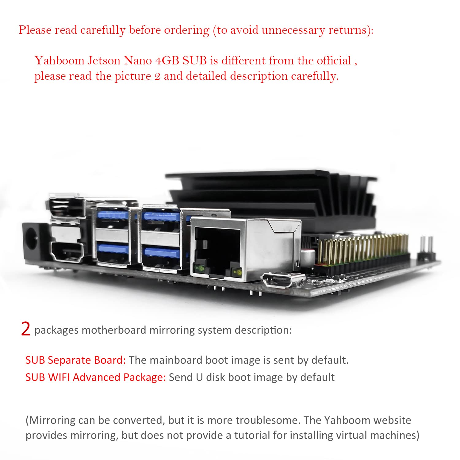 Yahboom Jetson Nano 4GB SUB Developer Kit with Wireless-AC8265 Dual Mode AC8265 Wireless NIC Module Jetson Nano Acrylic Case Camera Power Adapter (SUB WiFi Advanced Package)