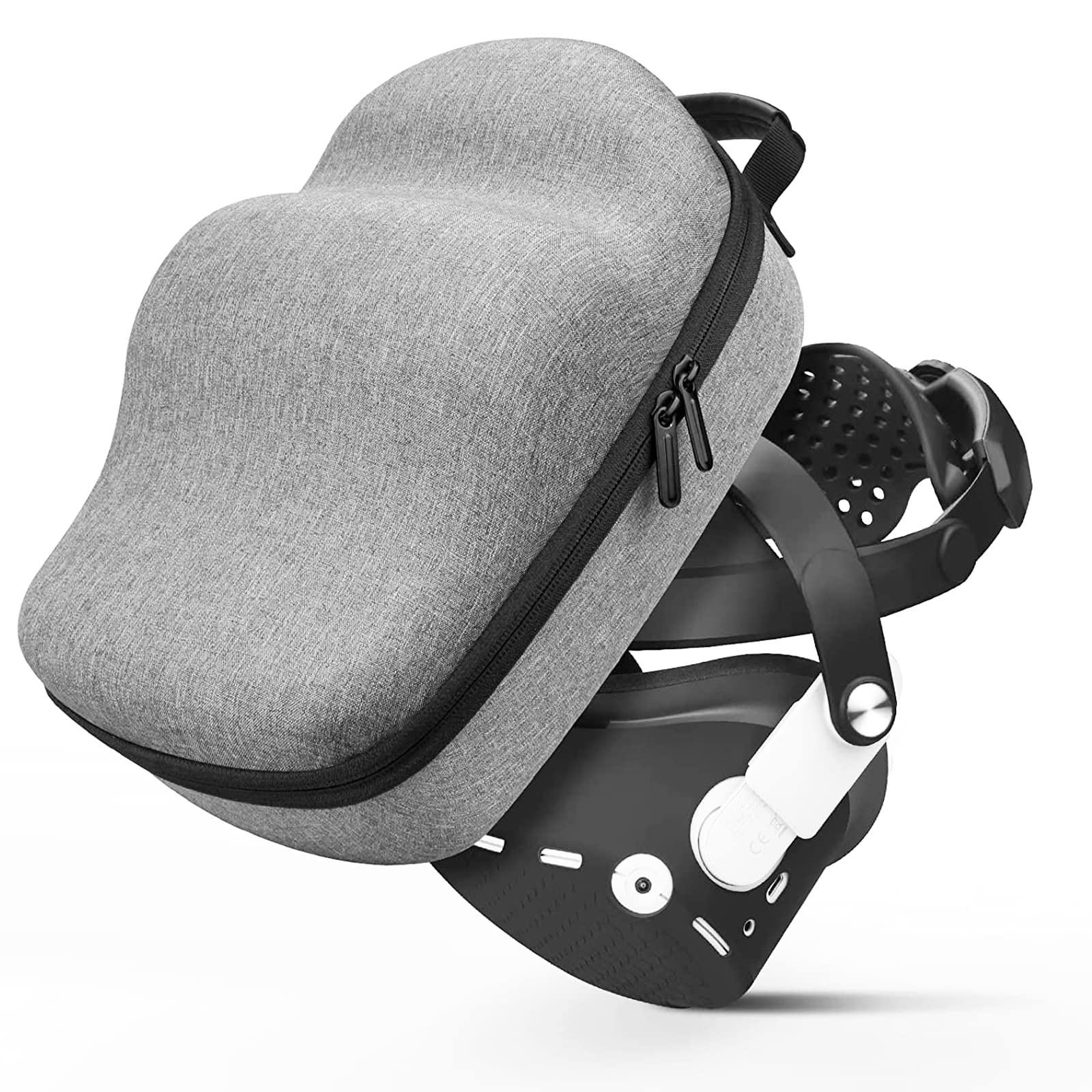 MASiKEN Hard Sleek Carrying Case Compatible For Oculus Quest 2 Headset with M2 Head Strap/M3 Halo Strap - VR Quest 2 Accessories Fit Elite Strap, Waterproof Shockproof Comfort Touch (Gray)