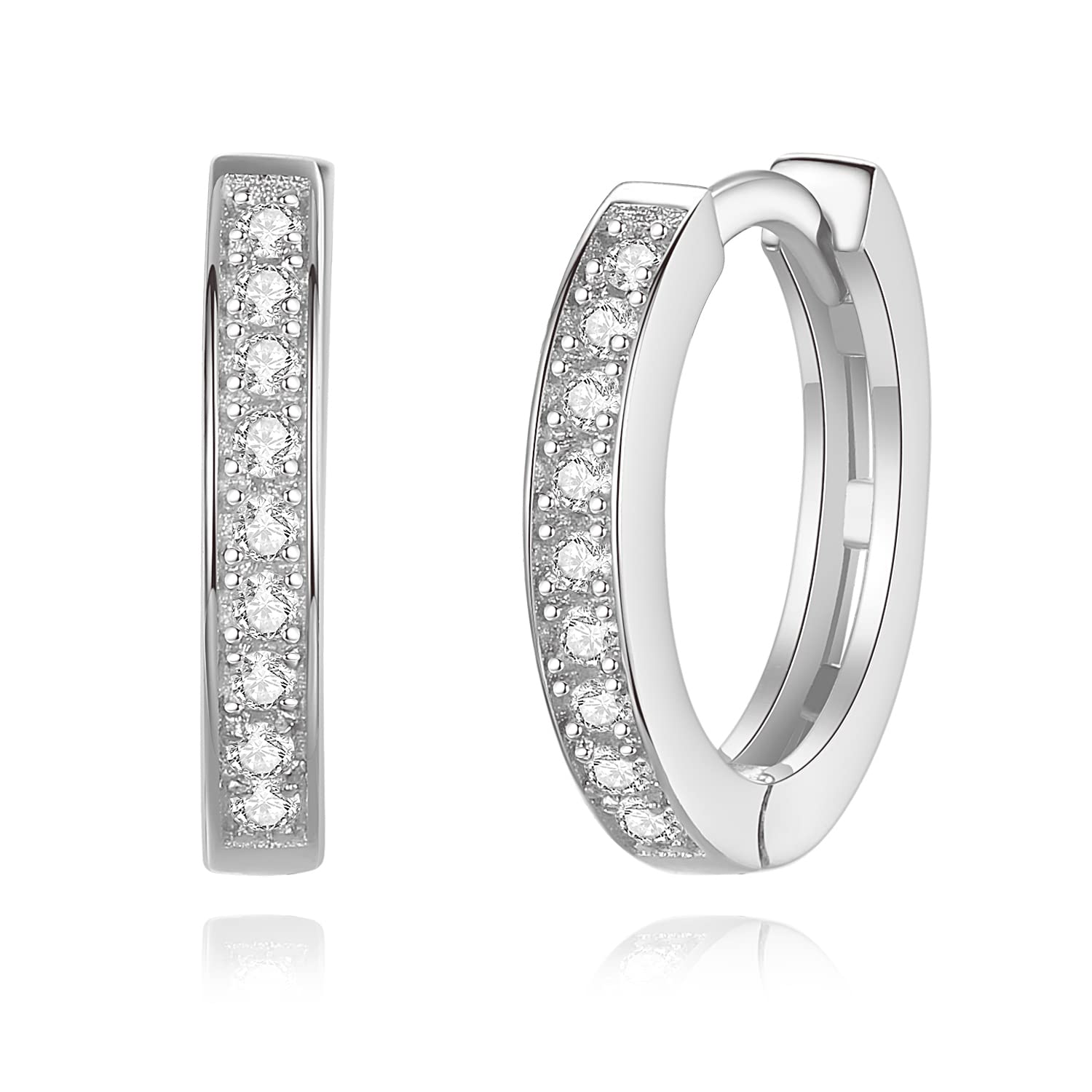Lavishe Rhodium Plated 925 Sterling Silver Cubic Zirconia Small Cartilage Earring Hoop Huggie Stud 10mm Inner Diameter