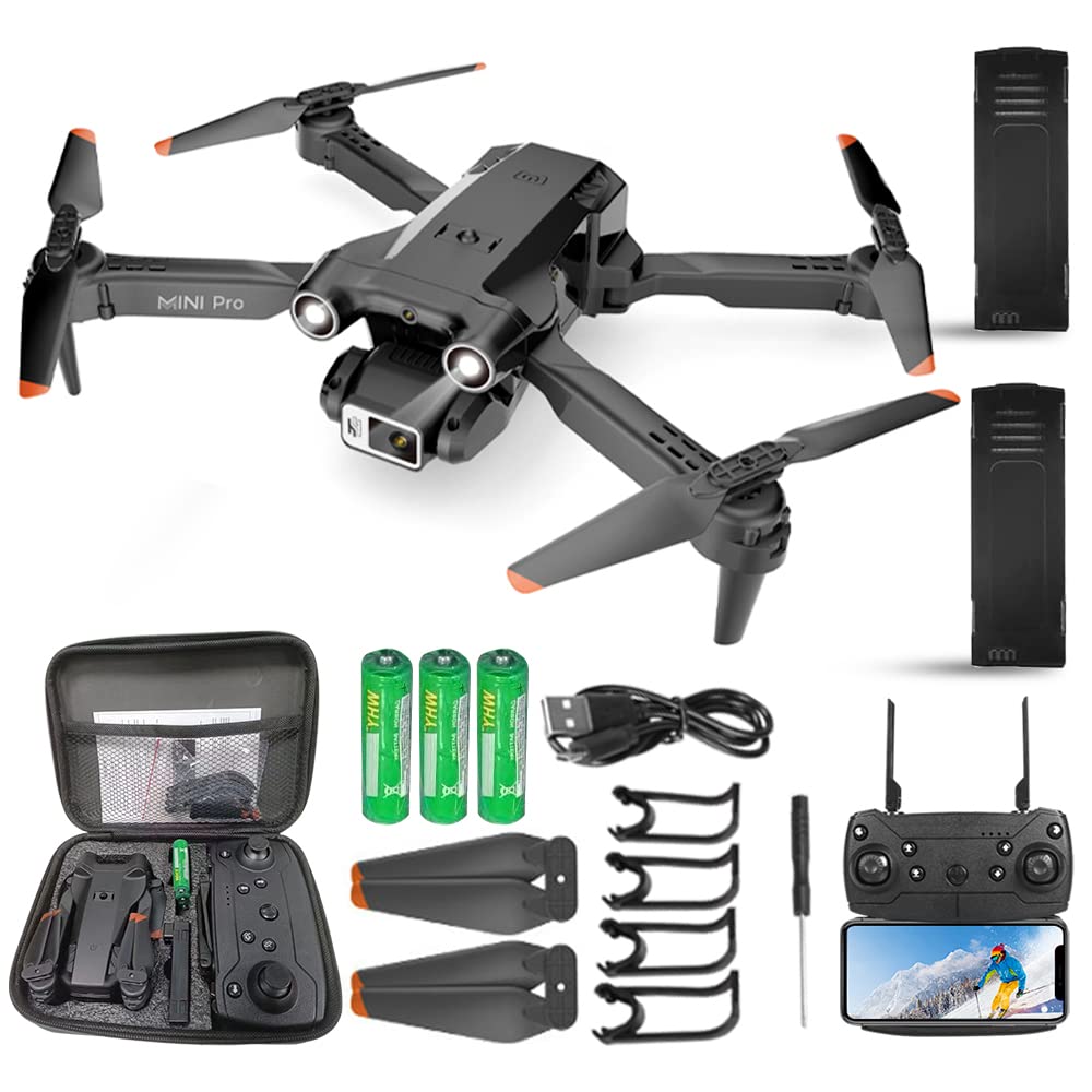 KEVKY Smart Drone 4K Camera-Obstacle Avoidance,120 degreeRemote Control Adjustable Lens,Foldable 4K FPV,One-key start /Altitude Hold/Gestures Selfie/3D Flips, 2 Batteries Kids Adults Black Mini Drone