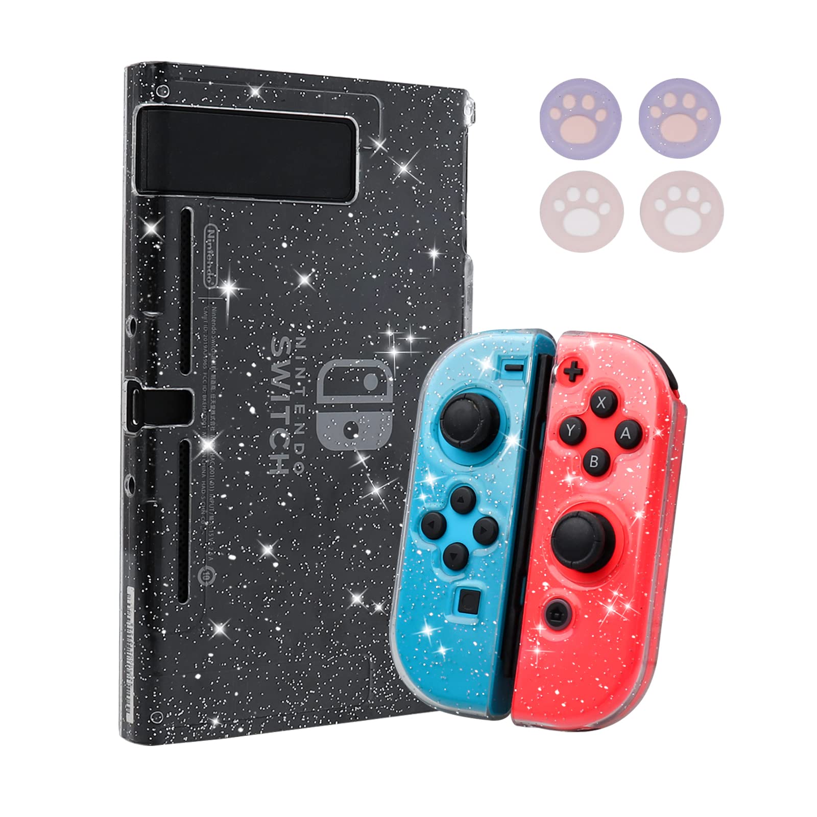 RALAN Protective Case Compatible with Nintendo Switch 2017,Soft Glitter Cover with Shock-Absorption and Yellowing-Resistant Anti-Scratch Design Protective Case + 4 Glitter caps.