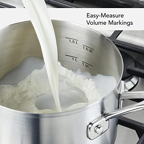 KitchenAid Stainless Steel Saucepan with Measuring Marks and Lid, 2 Quart, Brushed Stainless Steel