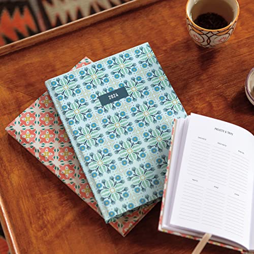 Letts of London Morocco Academic Weekly/Monthly Planner, August 2023 to July 2024, Week-to-View, Sewn Binding, Multilingual, A5 Size, 8.25" x 5.875", Sky (C031813-24)
