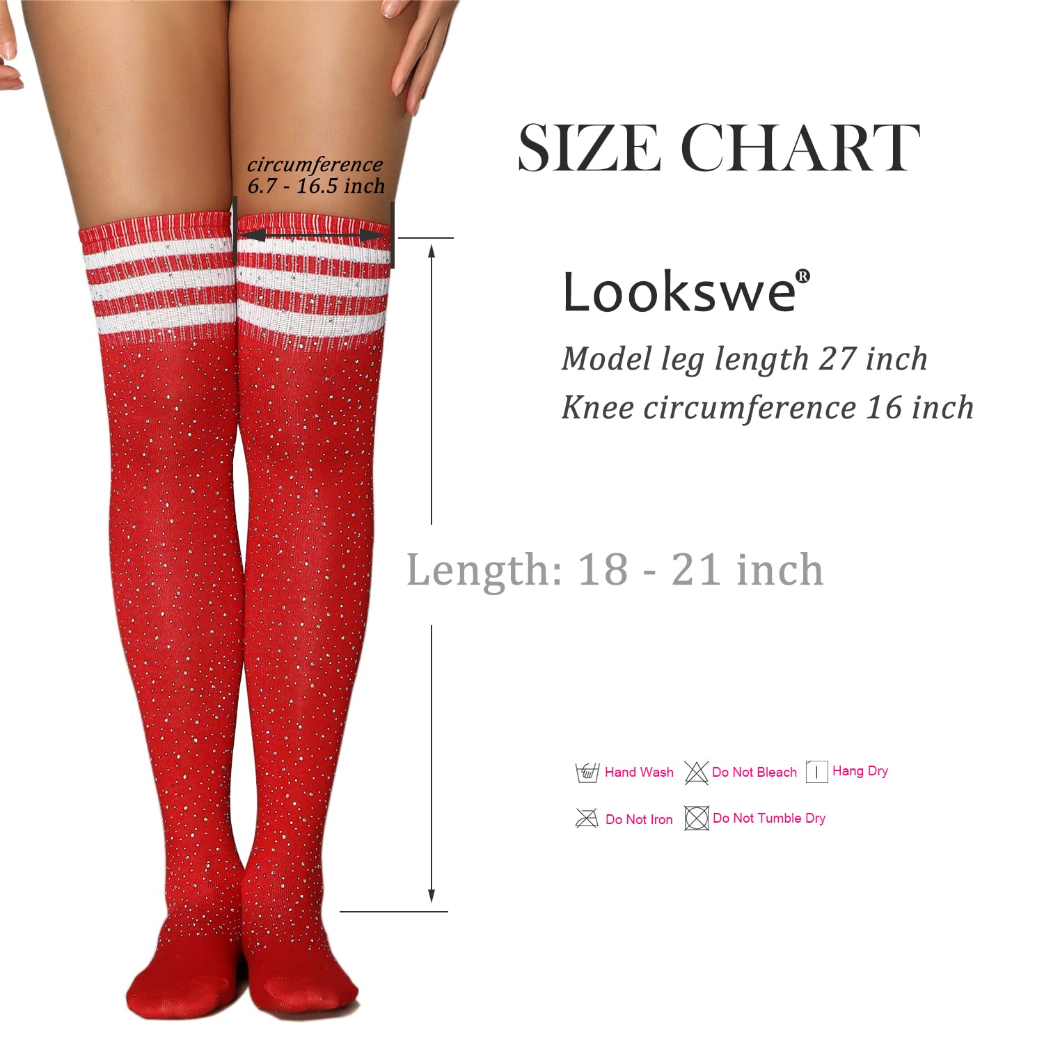 Lookswe Womens Over Knee High Socks Sexy Sparkle Rhinestone Stockings Long Casual Socks Black