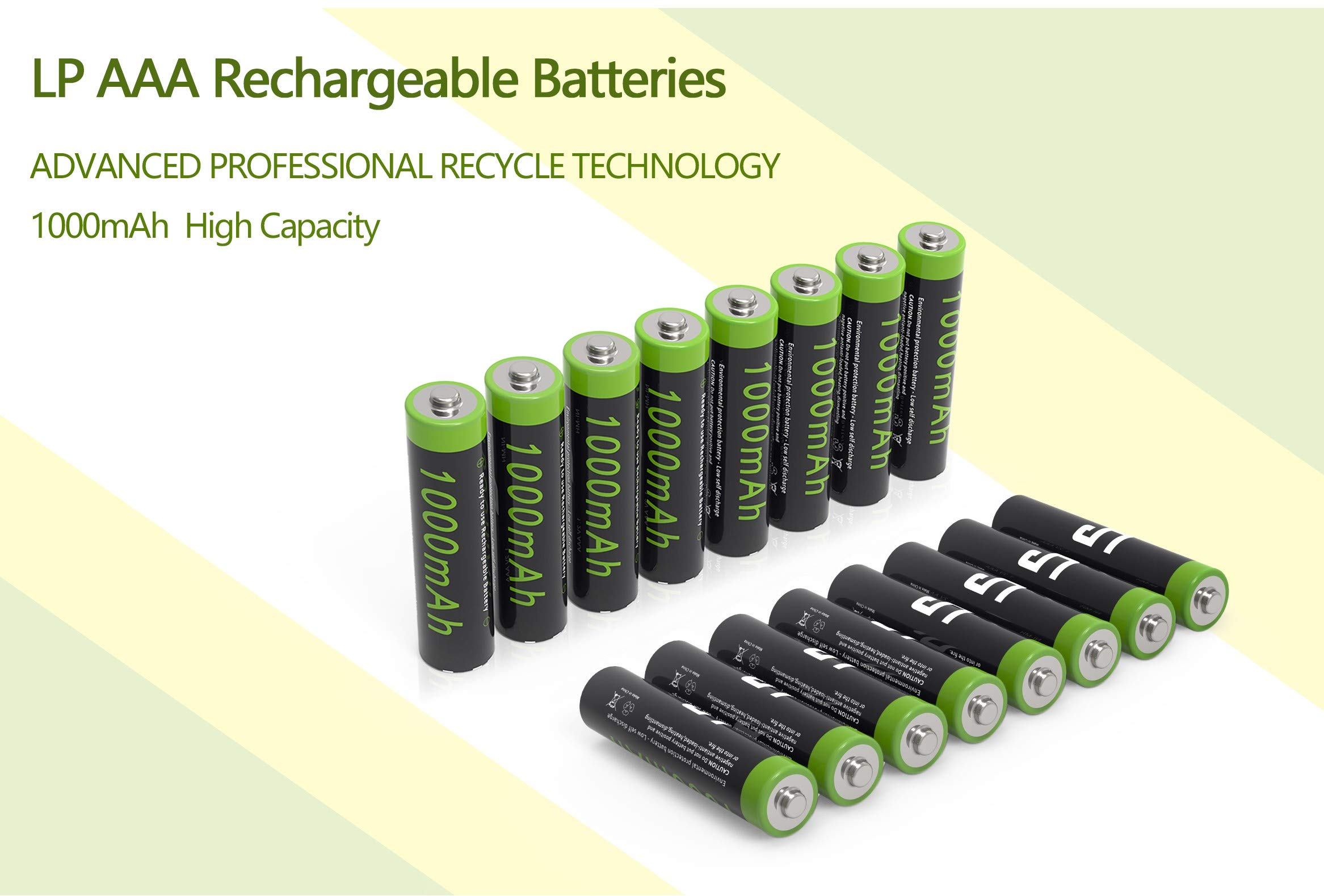 LP AAA Rechargeable Batteries, 16 Pack High Capacity Rechargeable Triple A Batteries 1000mAh 1.2V NIMH Low Self Discharge for Clocks, Remotes, Toys, Cameras, Flashlights and More