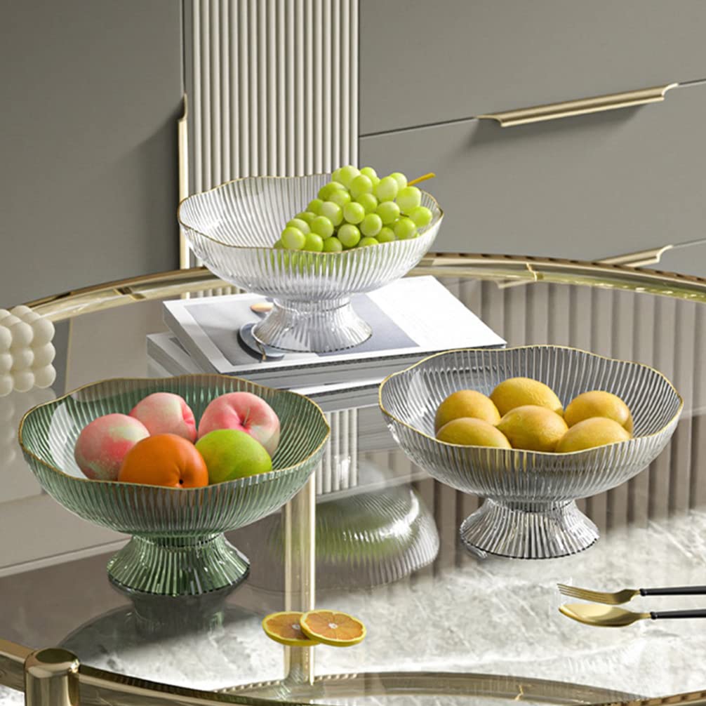 Operitacx PET Fruit Plate Footed Round Pedestal Bowl Clear Snack Nut Tray Appetizer Serving Dish Dessert Candy Display Stand for Kitchen Counter Centerpiece Table Decor (9.8x4.3 inch)