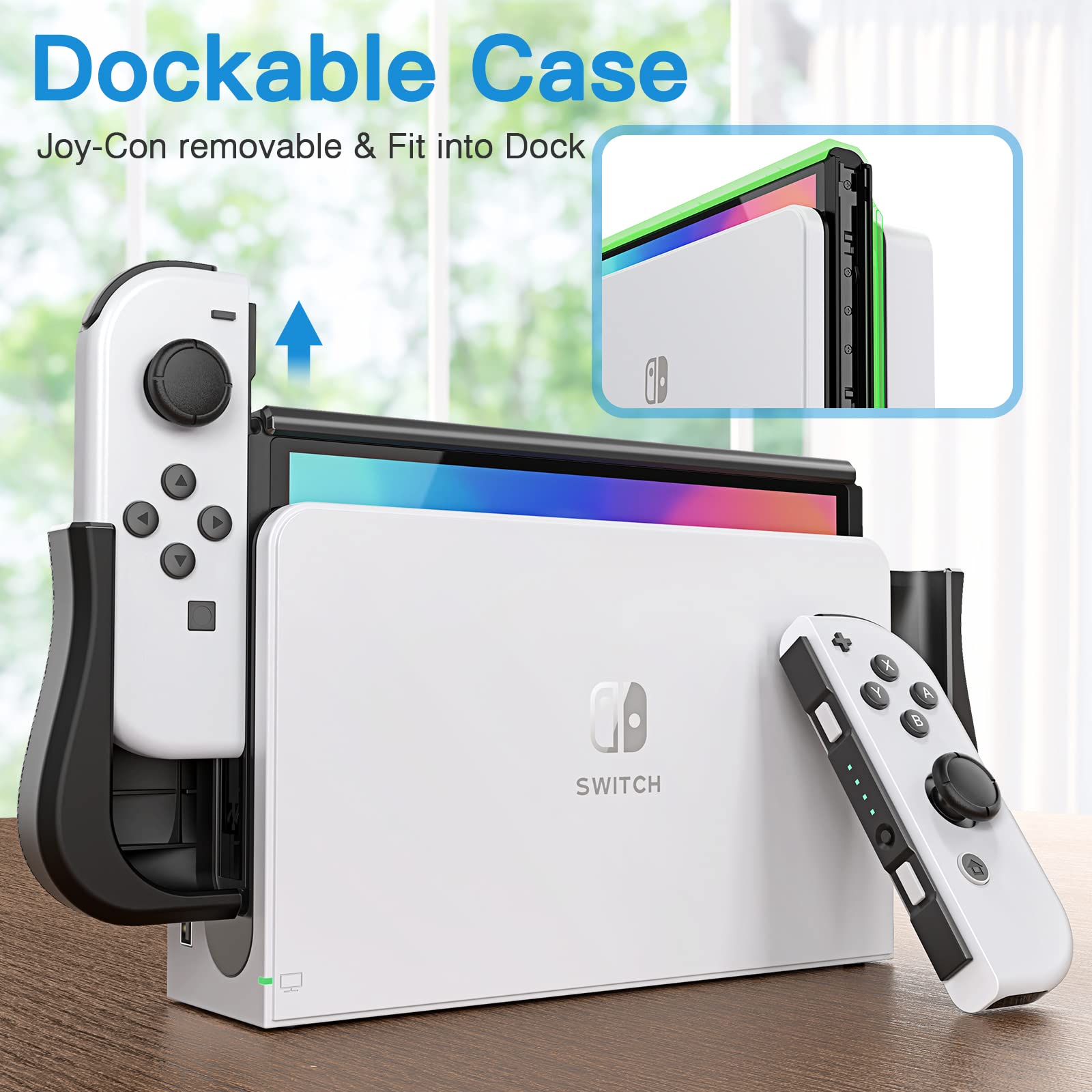 Mooroer Switch OLED Case Compatible with Nintendo Switch OLED Model, Dockable TPU Protective Case for Nintendo Switch OLED Model 2021 with Game Card Slots and Thumb Grips